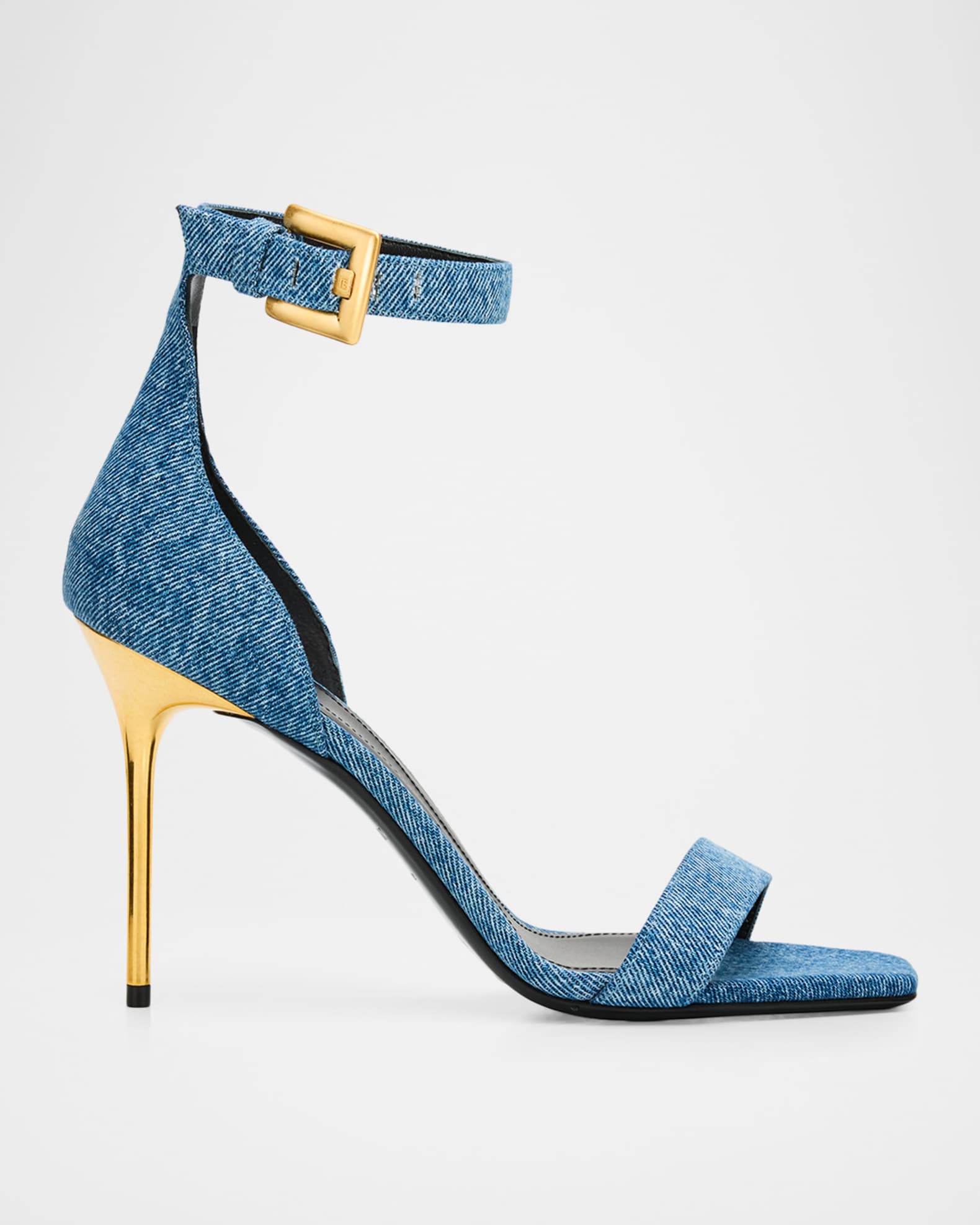 Balmain 100mm Anthem Denim Ankle-Strap Sandals | Neiman Marcus