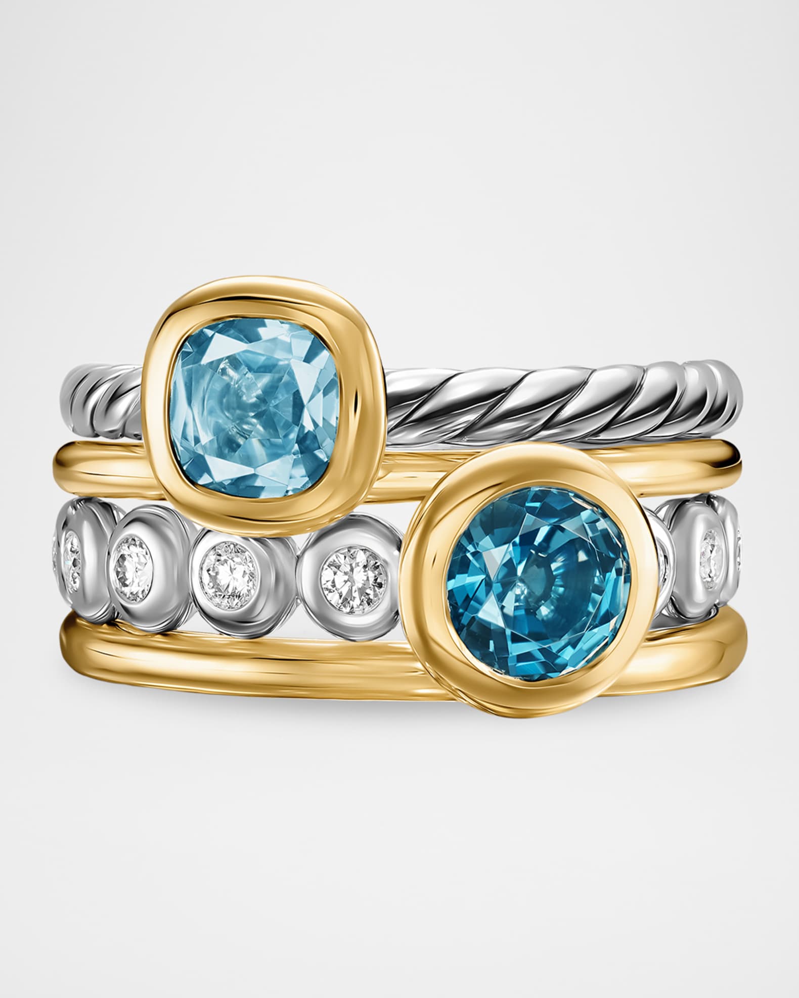 David Yurman DY Mercer Color Stone Multi Row Ring with Blue Topaz and ...