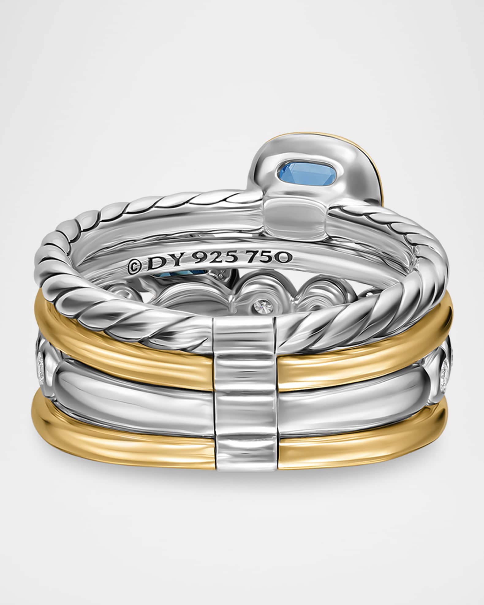 David Yurman DY Mercer Color Stone Multi Row Ring with Blue Topaz and ...