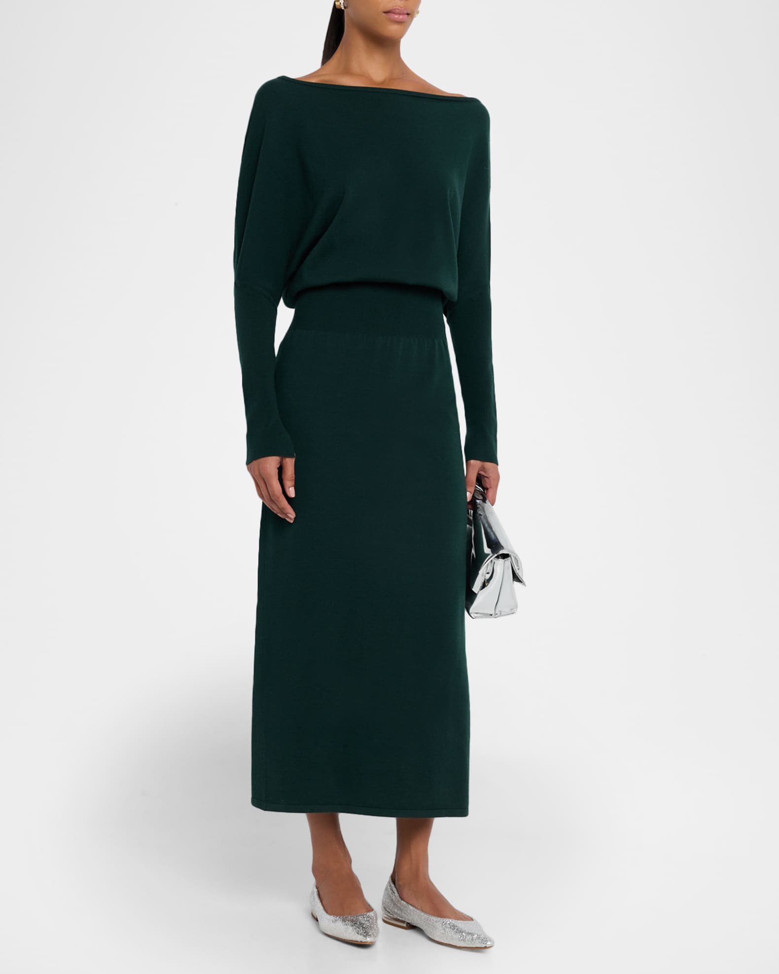 SIMKHAI Janese Long-Sleeve Wool Midi Dress | Neiman Marcus