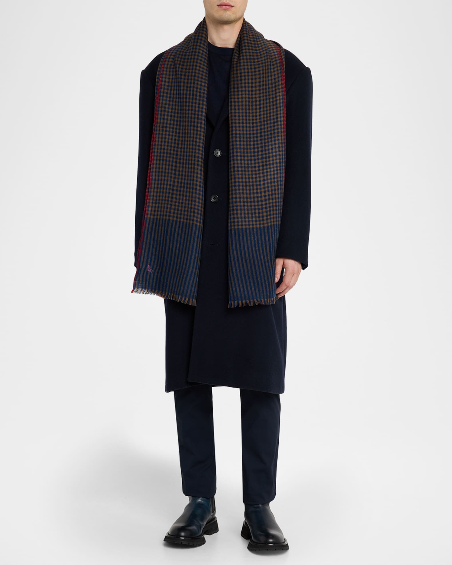 Anderson & Sheppard Men's Mini-Check Cashmere Scarf | Neiman Marcus