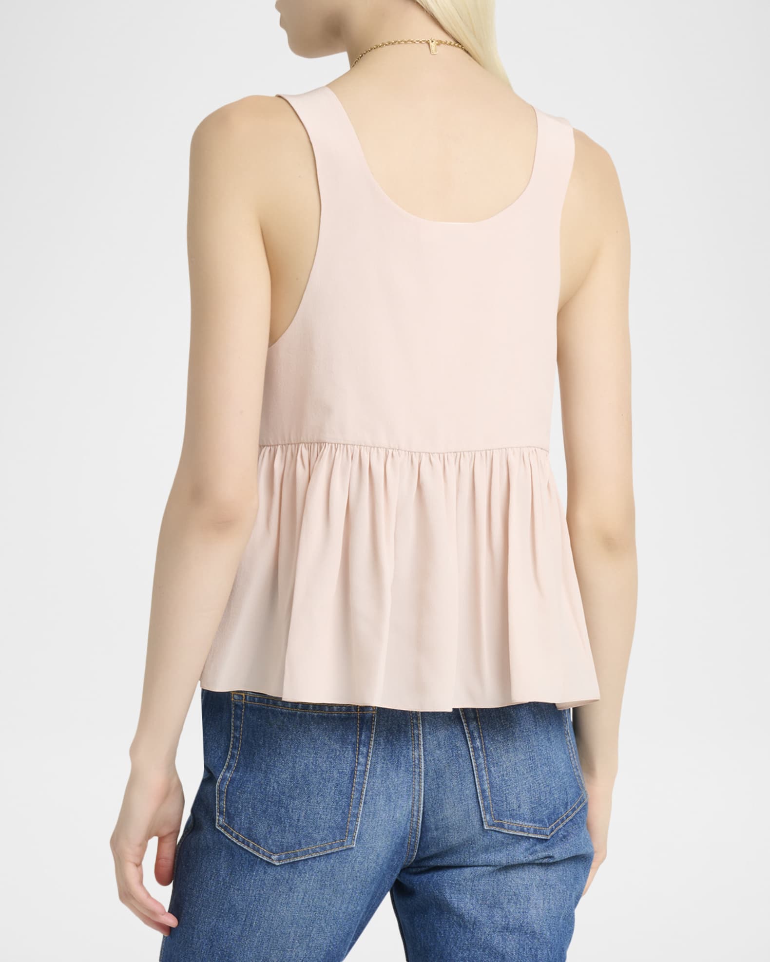 Chloe Gathered Silk Crepe De Chine Peplum Tank Top | Neiman Marcus