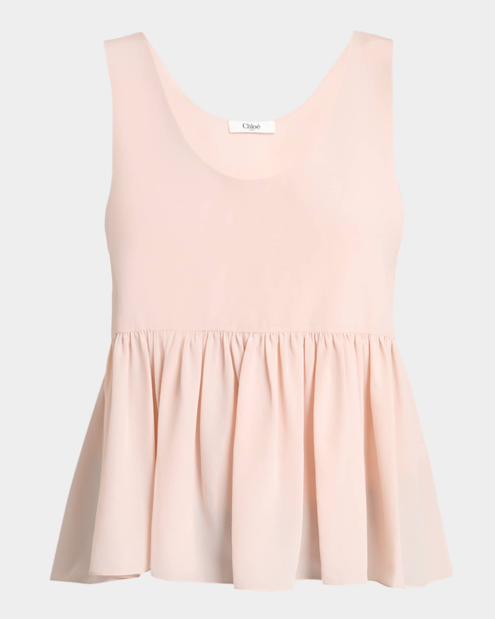 Chloe Gathered Silk Crepe De Chine Peplum Tank Top | Neiman Marcus