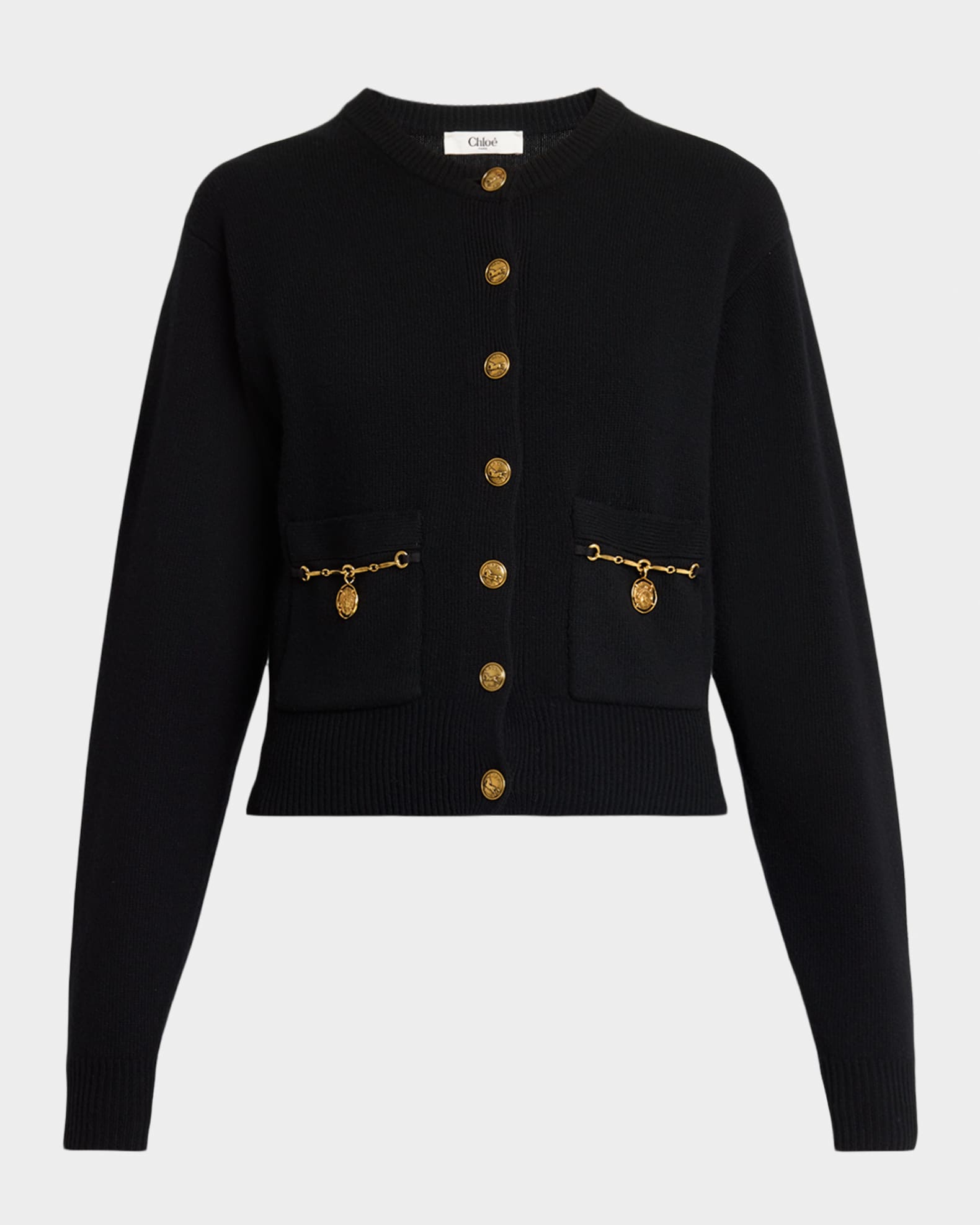Chloe Horse-Button Wool-Cashmere Cardigan | Neiman Marcus