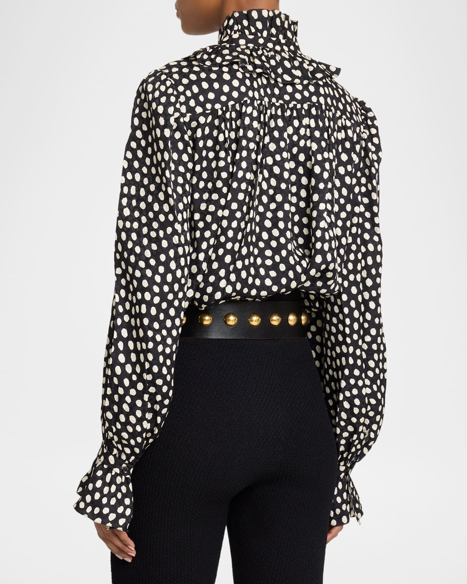 Chloe Dots-Print Silk Jacquard Ruffle Blouse | Neiman Marcus