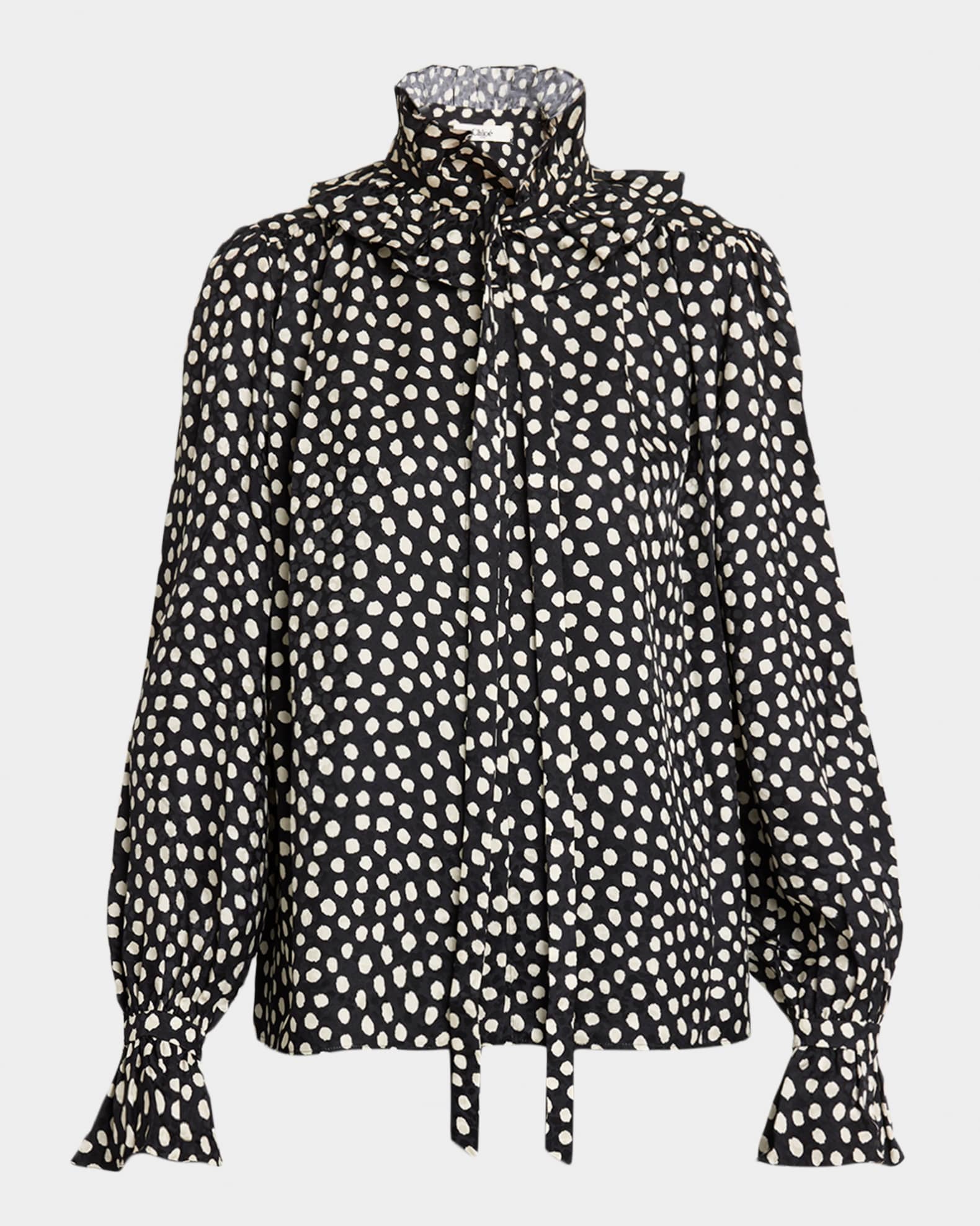 Chloe Dots-Print Silk Jacquard Ruffle Blouse | Neiman Marcus