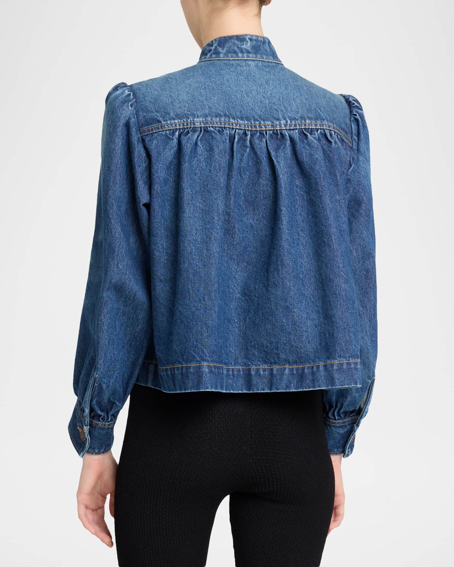 Chloe Horse-Pendant Gathered Denim Jacket | Neiman Marcus