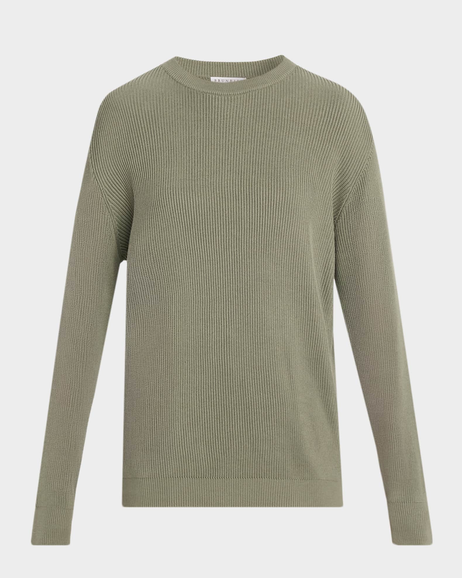 Brunello Cucinelli Cotton English Rib Crewneck Sweater | Neiman Marcus