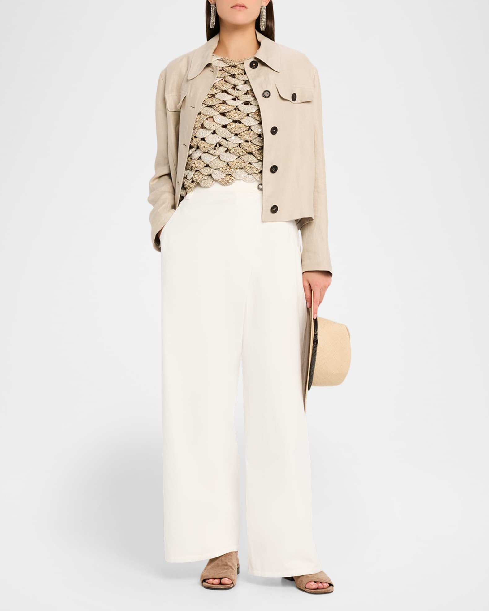 Brunello Cucinelli Paillette Scalloped Knit Tank Top | Neiman Marcus