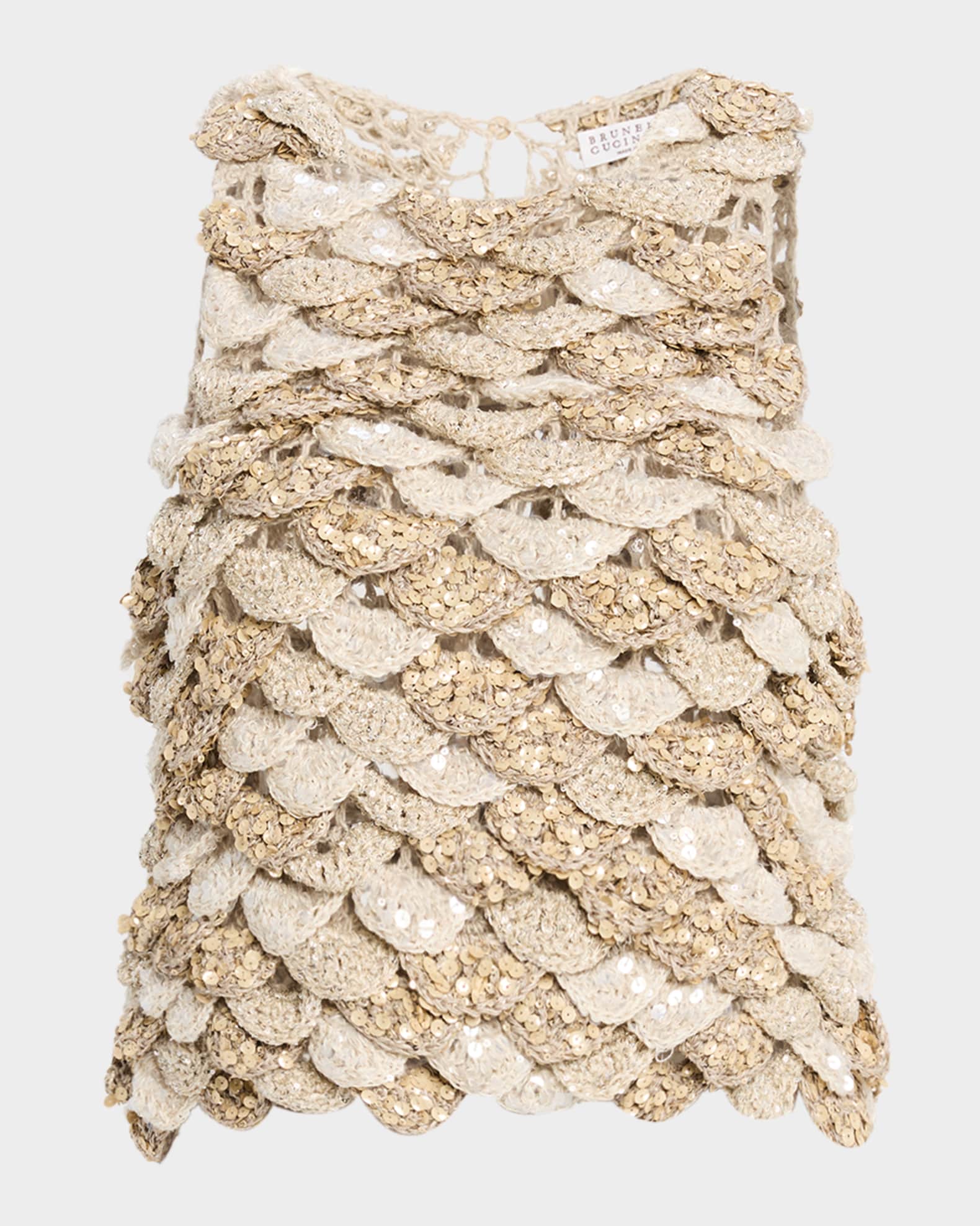 Brunello Cucinelli Paillette Scalloped Knit Tank Top | Neiman Marcus
