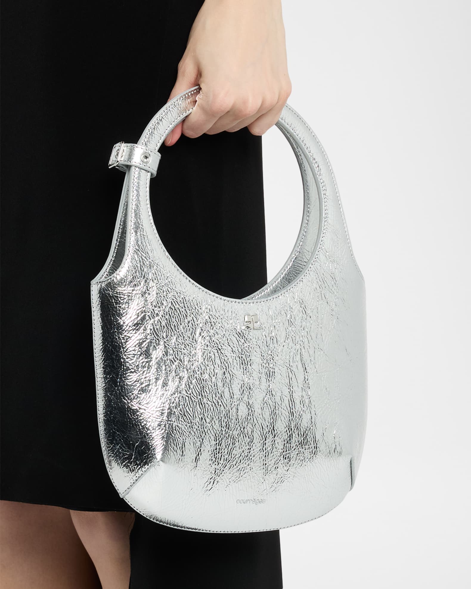 Courreges Holy Metallic Leather Top-Handle Bag | Neiman Marcus