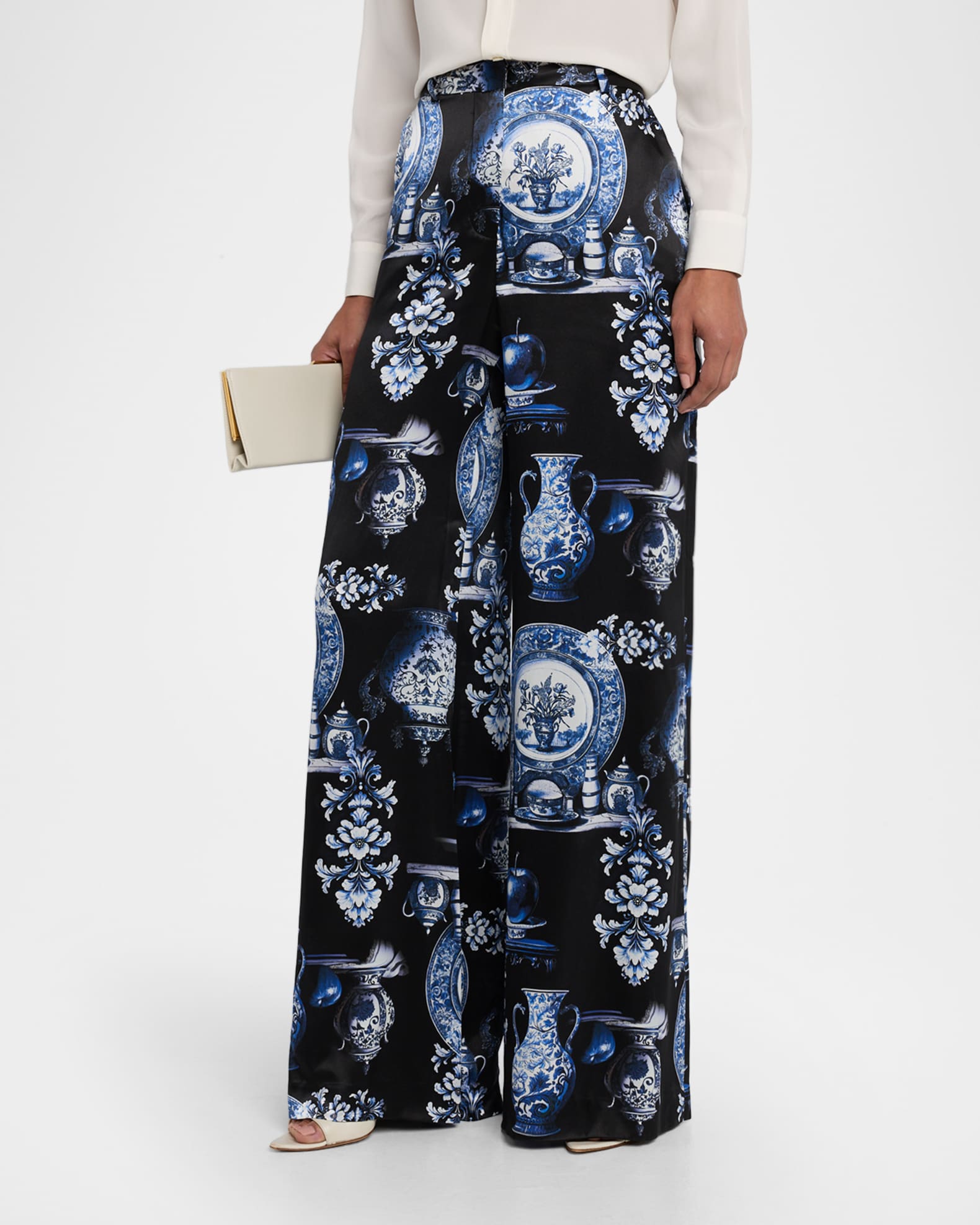 L'Agence Pilar Porcelain Silk Wide-Leg Pants | Neiman Marcus