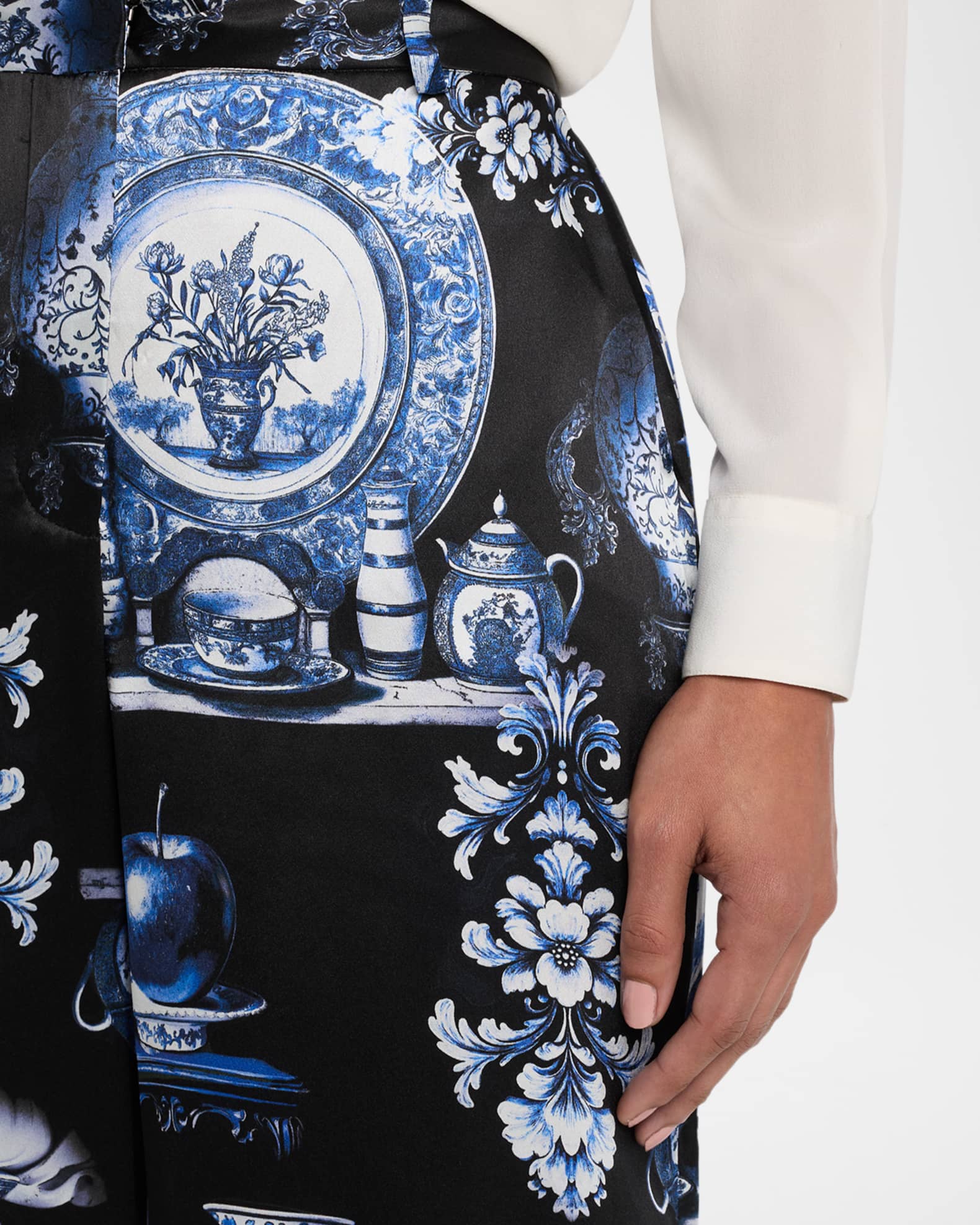 L'Agence Pilar Porcelain Silk Wide-Leg Pants | Neiman Marcus