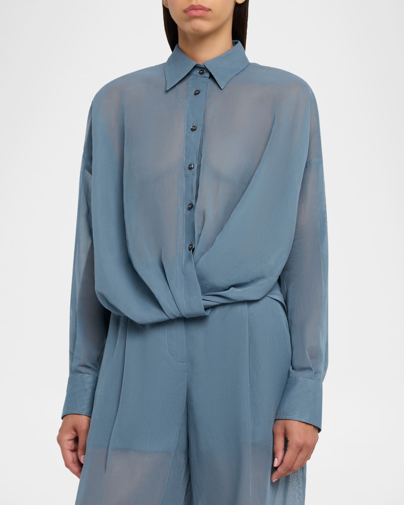 Brunello Cucinelli Twisted Sheer Cotton Button-Down Shirt | Neiman Marcus