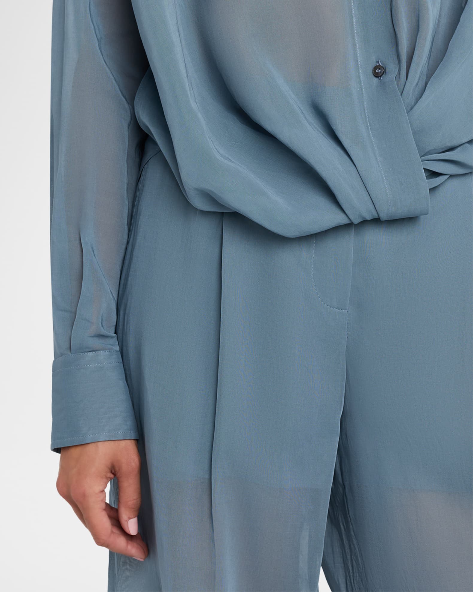 Brunello Cucinelli Twisted Sheer Cotton Button-Down Shirt | Neiman Marcus
