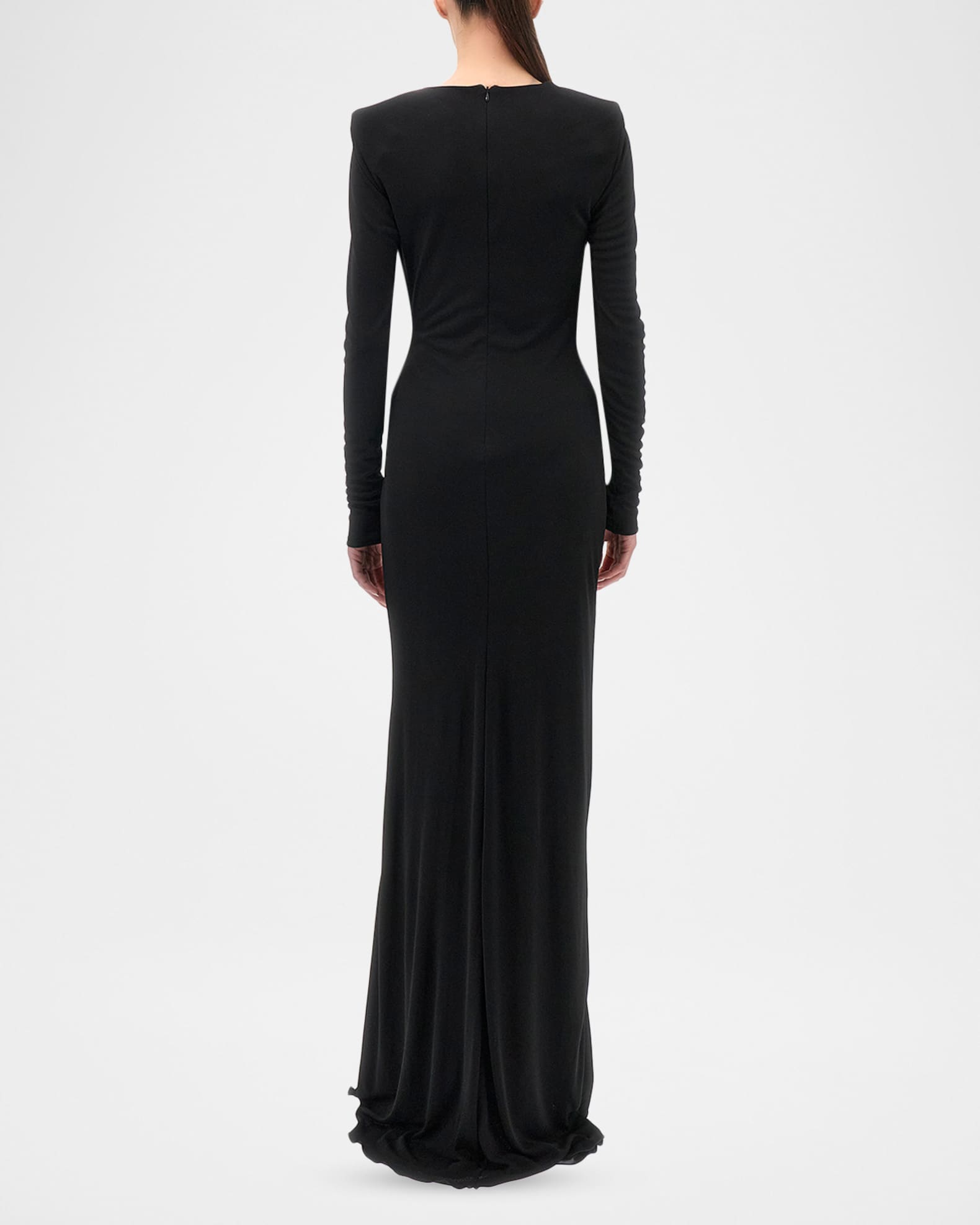 Roberto Cavalli Plunging Draped Crepe Jersey Long-Sleeve Gown | Neiman ...