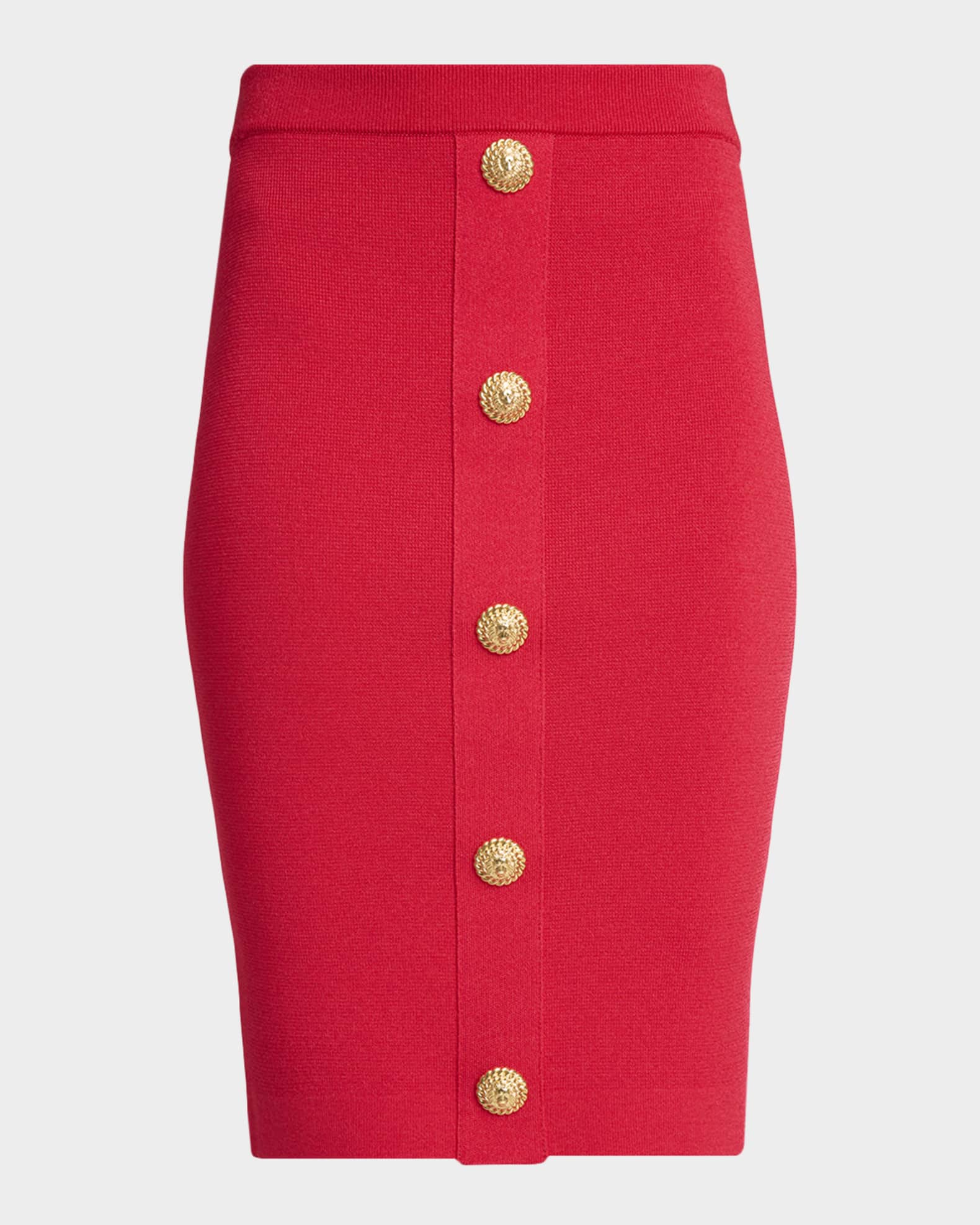 Balmain Buttoned Compact Knit Pencil Skirt | Neiman Marcus