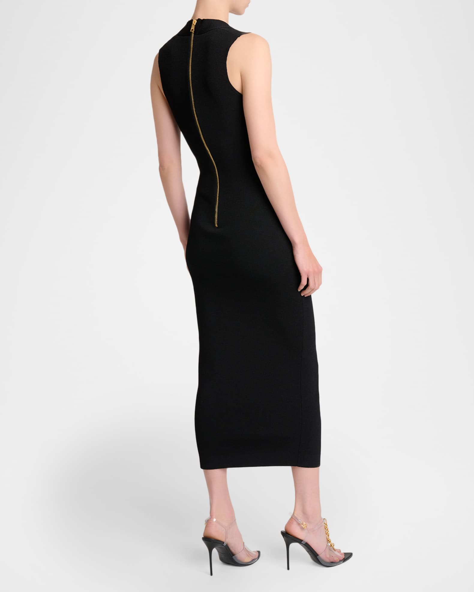 Balmain Plunging Crossover Strap Knit Midi Dress | Neiman Marcus