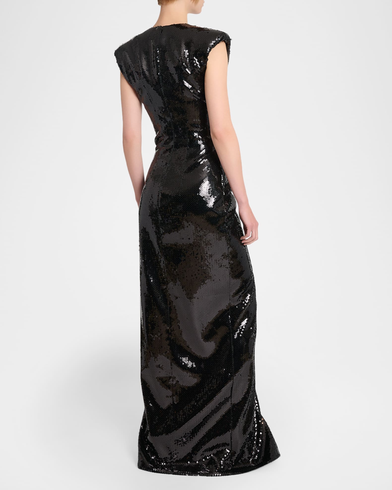 Balmain Plunging Sequined Chain Draped Wrap Gown | Neiman Marcus