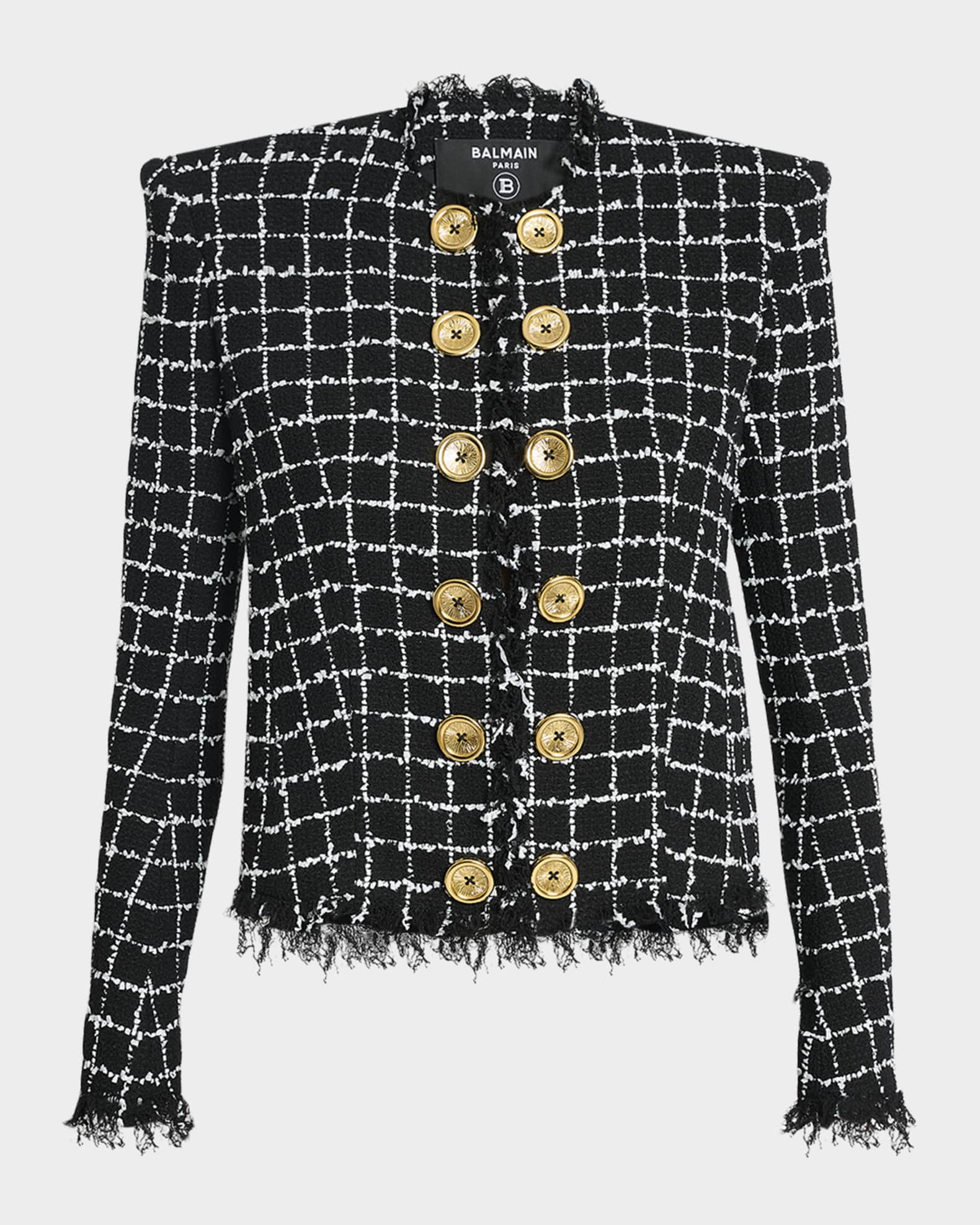 Balmain Buttoned Check Tweed Jacket | Neiman Marcus