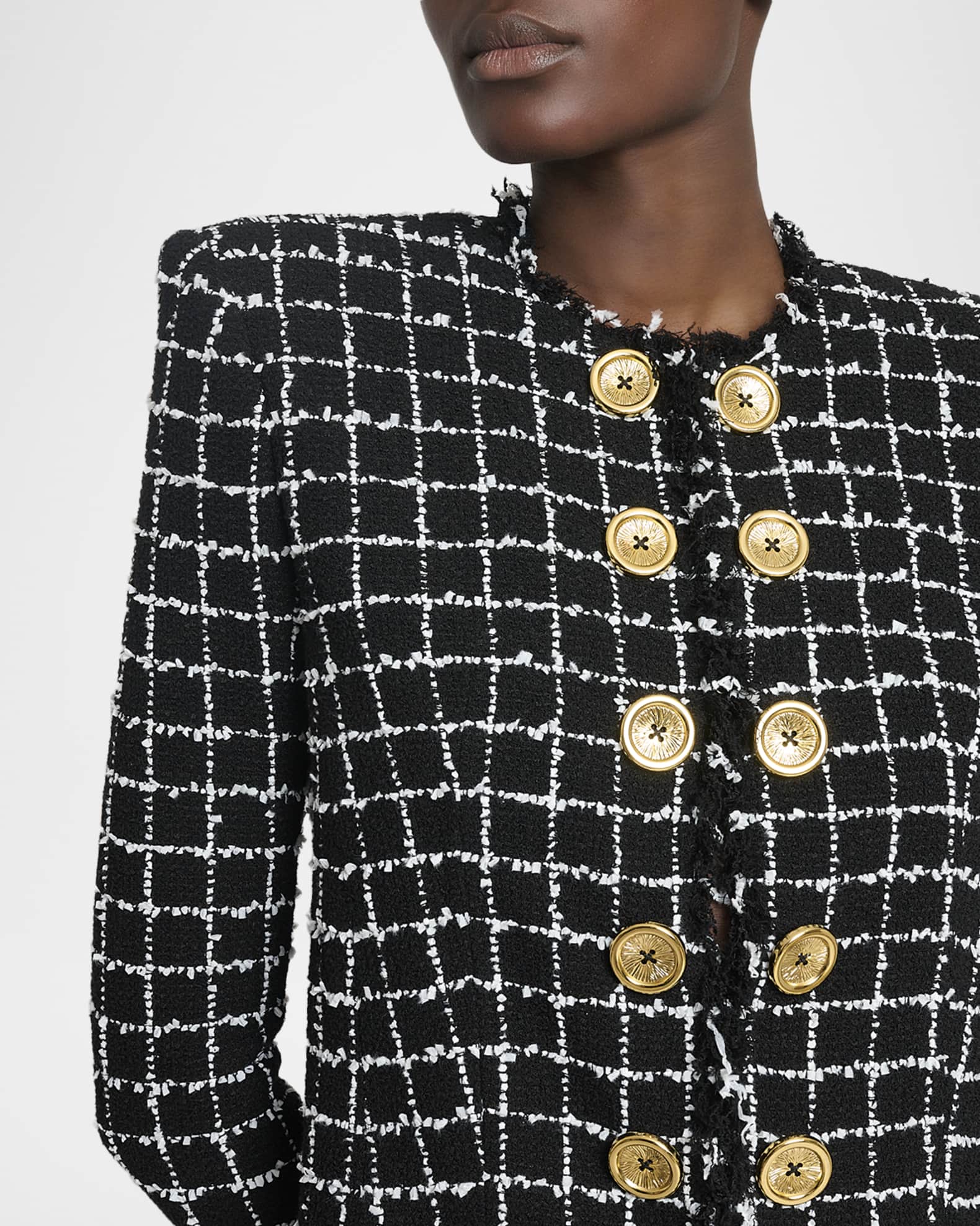 Balmain Buttoned Check Tweed Jacket | Neiman Marcus