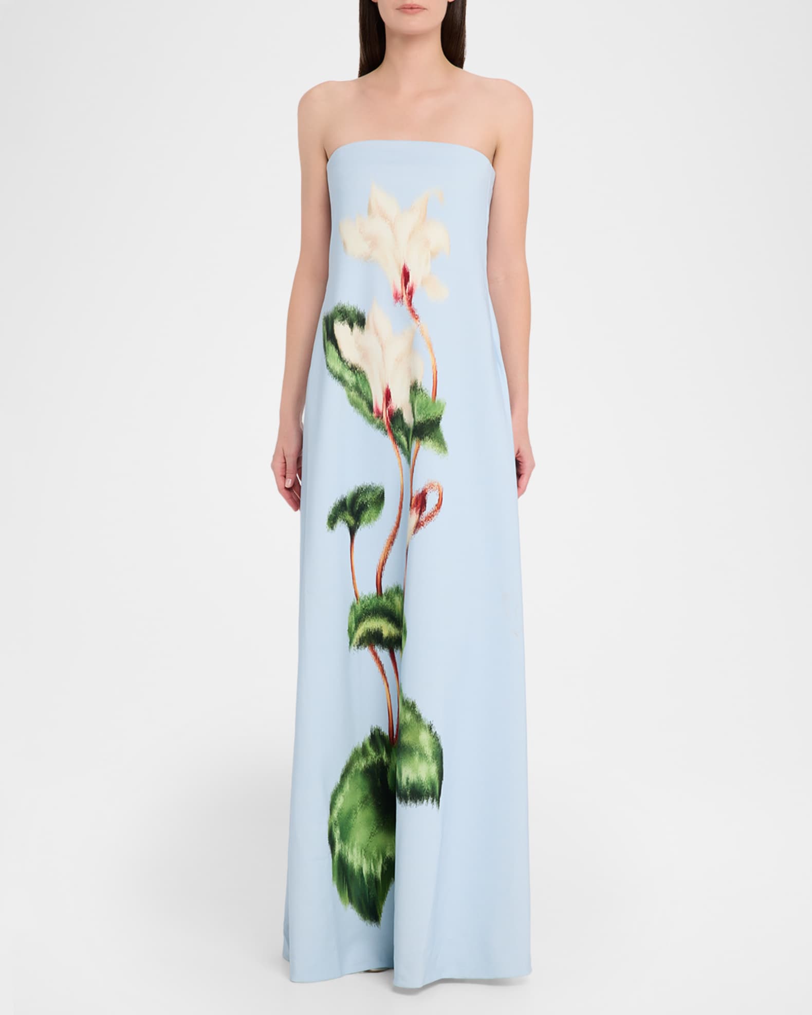 Oscar de la Renta Strapless Chinese Cyclamen Print Gown | Neiman Marcus