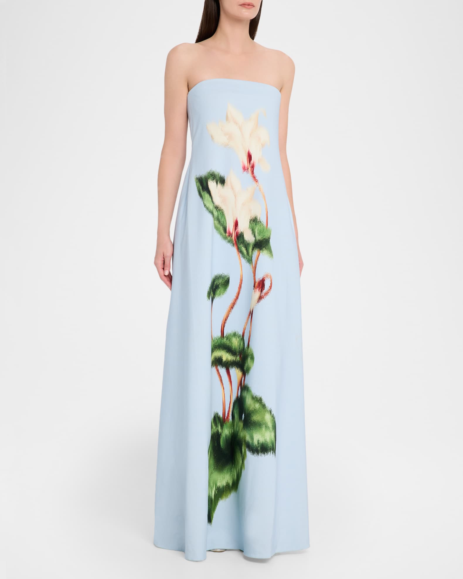 Oscar de la Renta Strapless Chinese Cyclamen Print Gown | Neiman Marcus