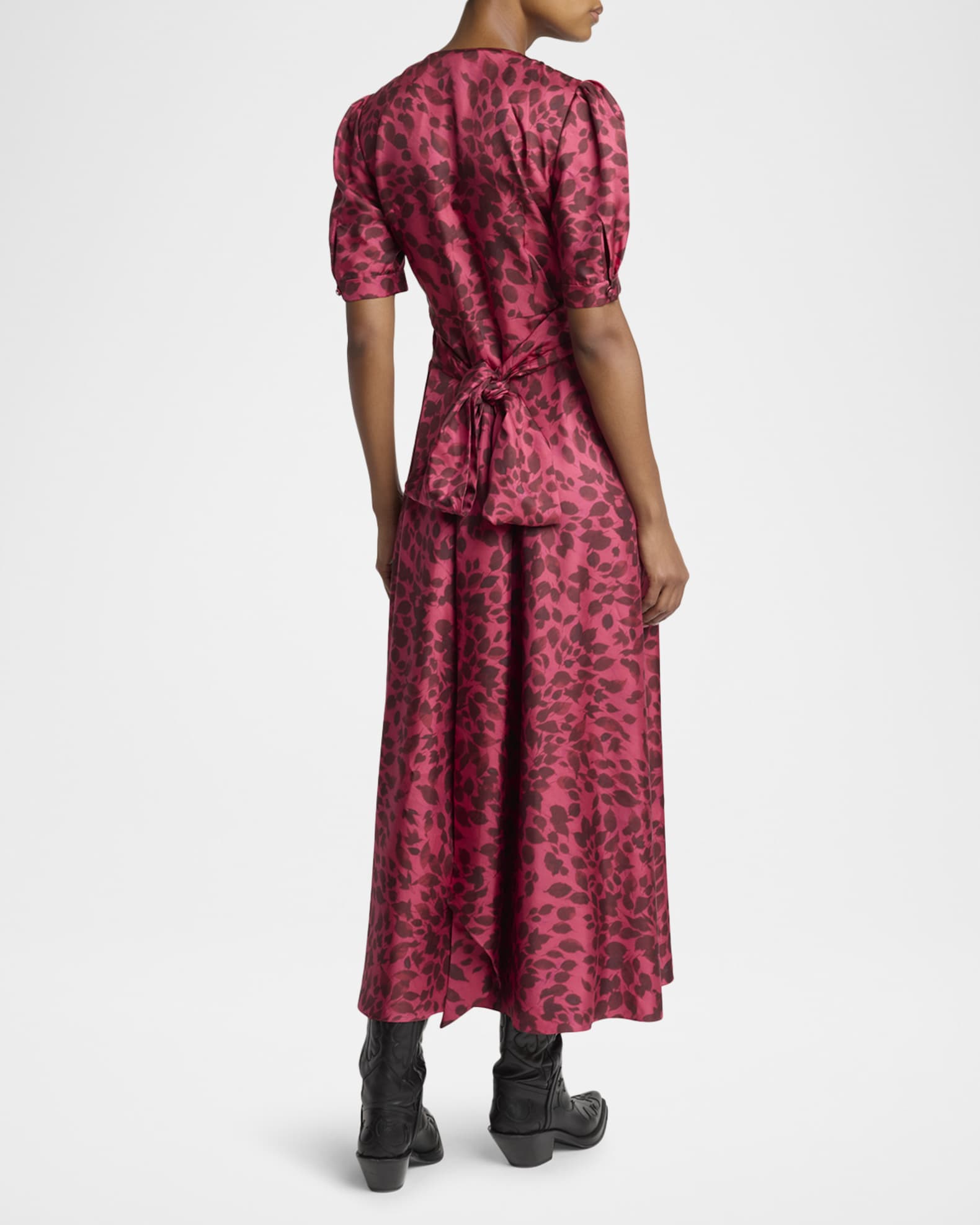 Gabriela Hearst Larkin Printed Satin Puff-Sleeve Midi Dress | Neiman Marcus