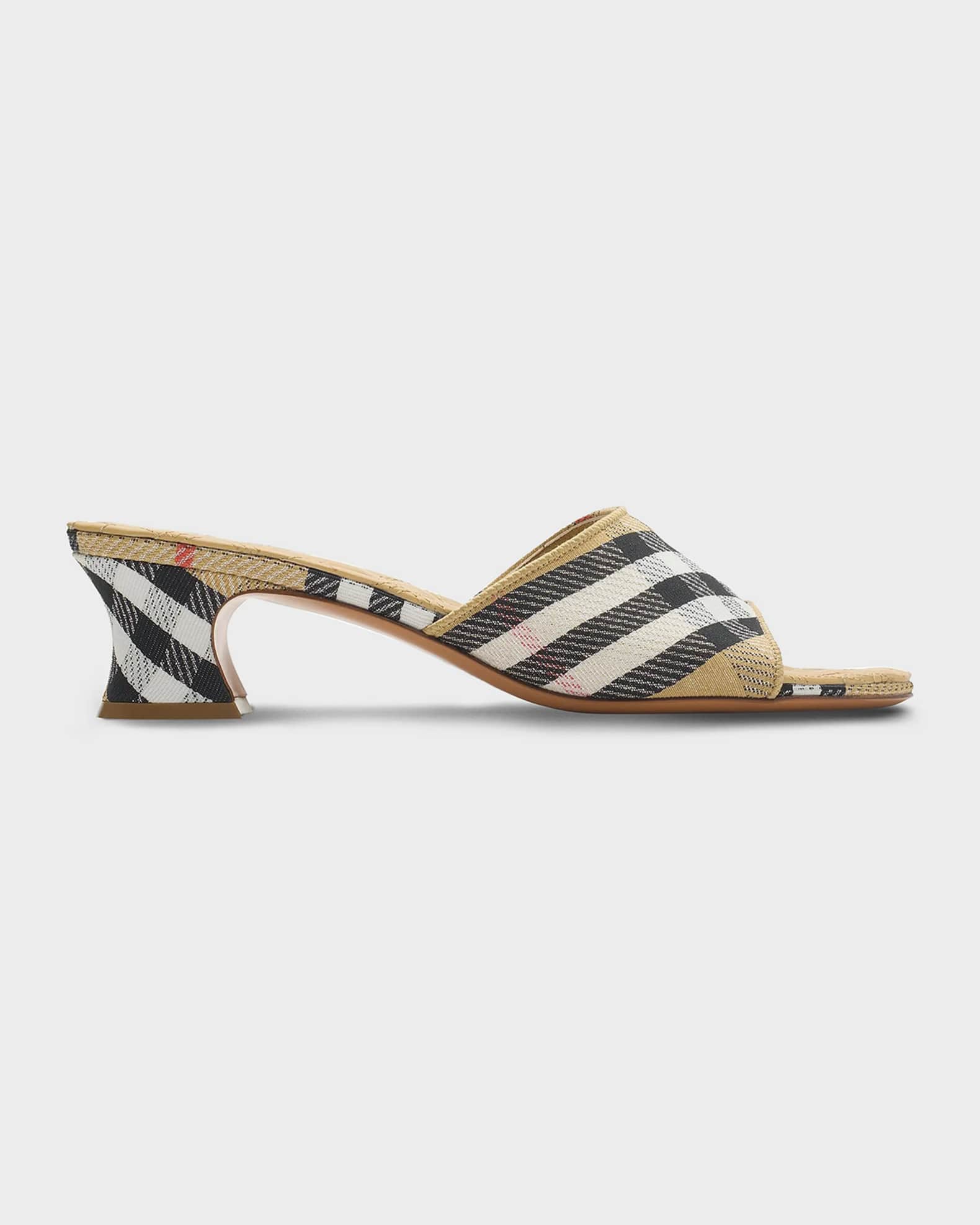 Burberry 45mm Sloane Check Kitten-Heel Mules | Neiman Marcus