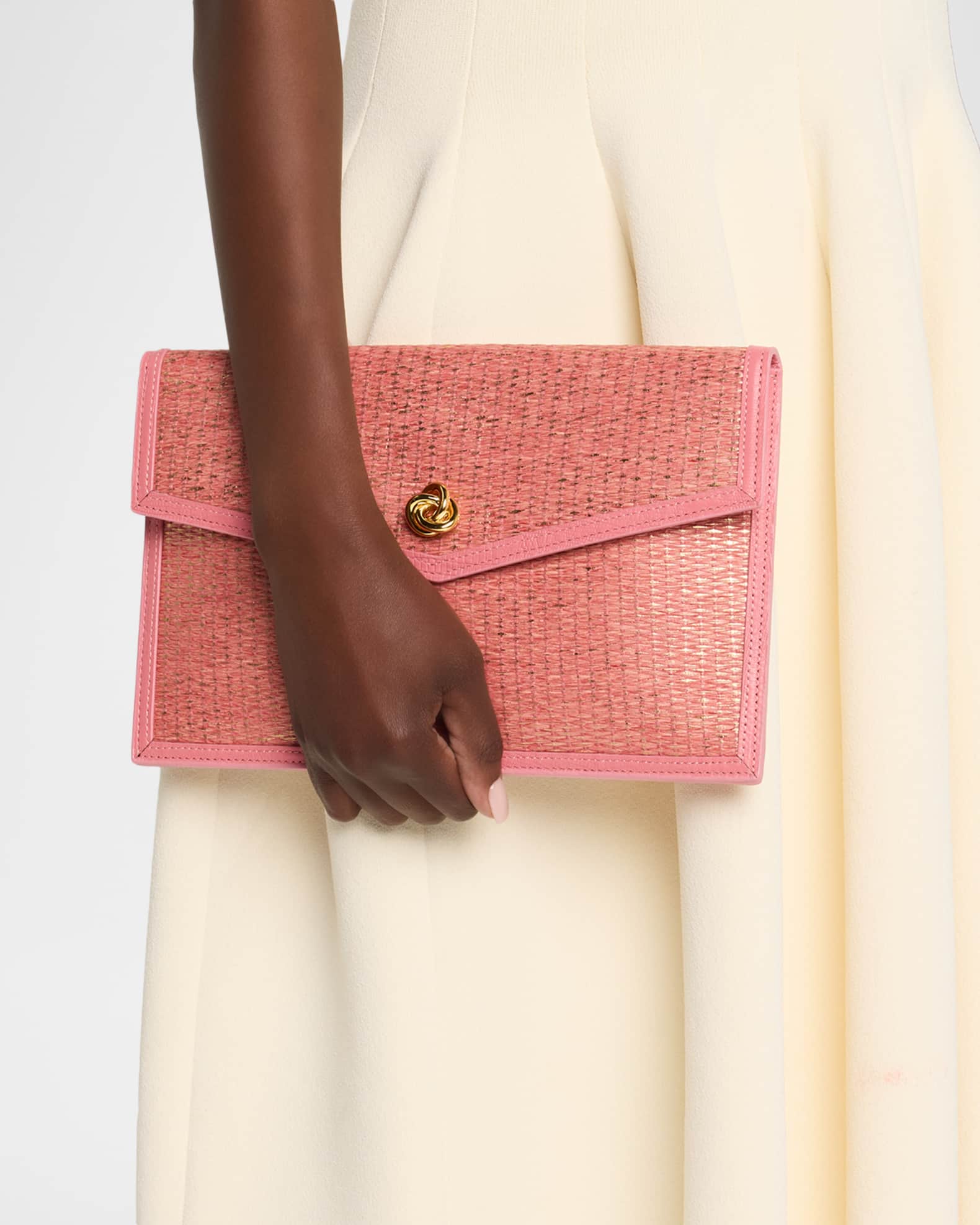 MICHELLE WILHITE Brick Knot-Embellished Wicker Clutch Bag | Neiman Marcus