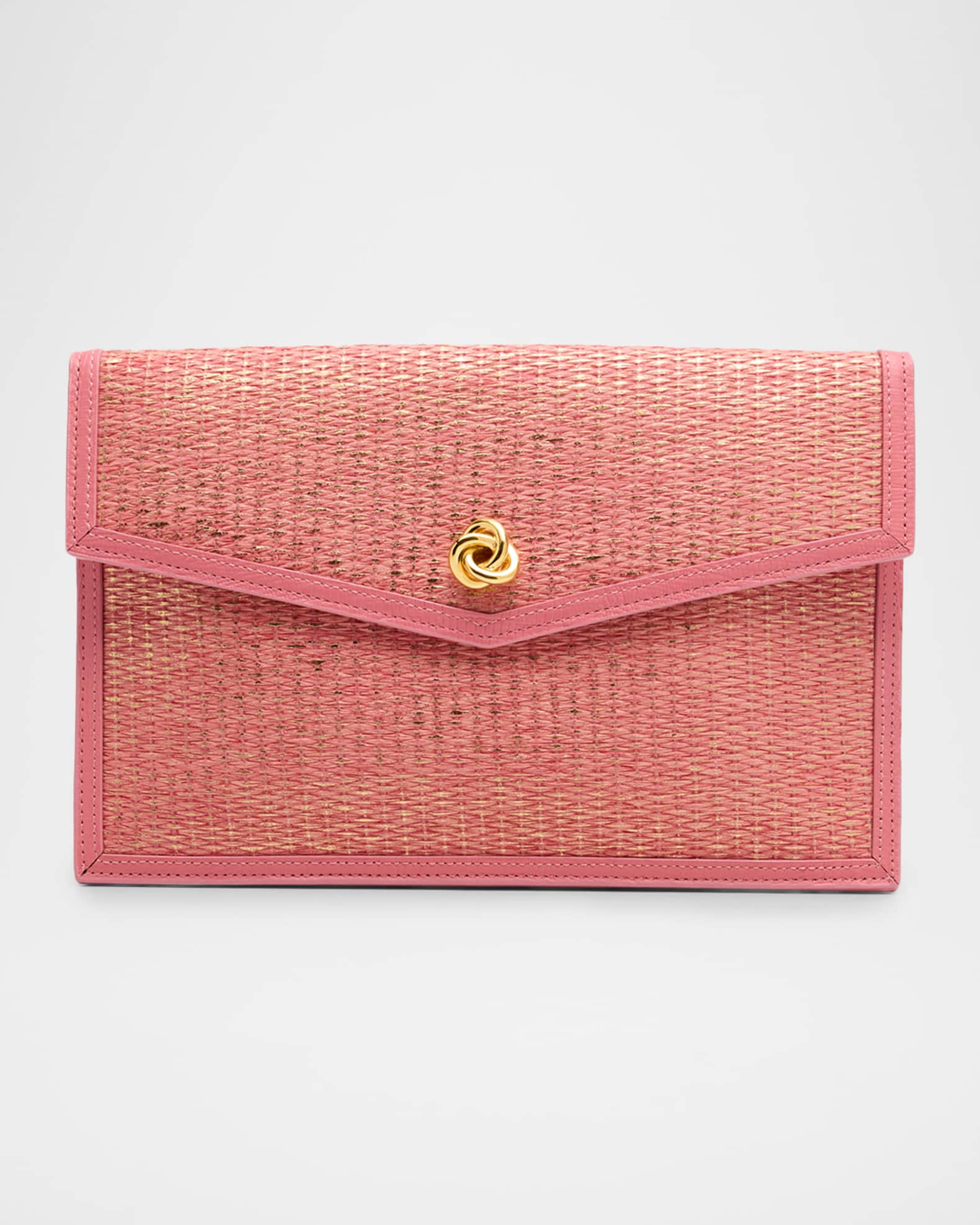 MICHELLE WILHITE Brick Knot-Embellished Wicker Clutch Bag | Neiman Marcus