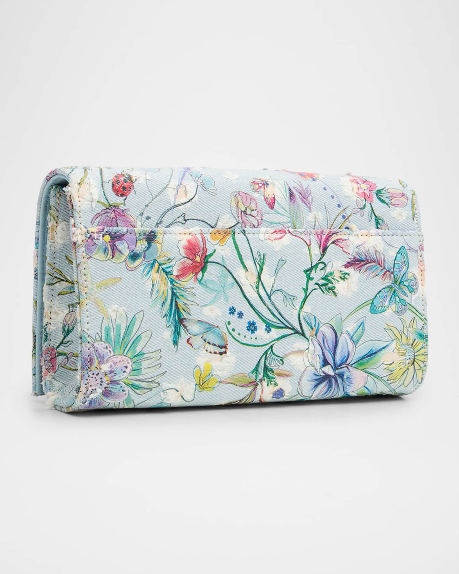 MICHELLE WILHITE Olivia Floral-Print Denim Clutch Bag | Neiman Marcus