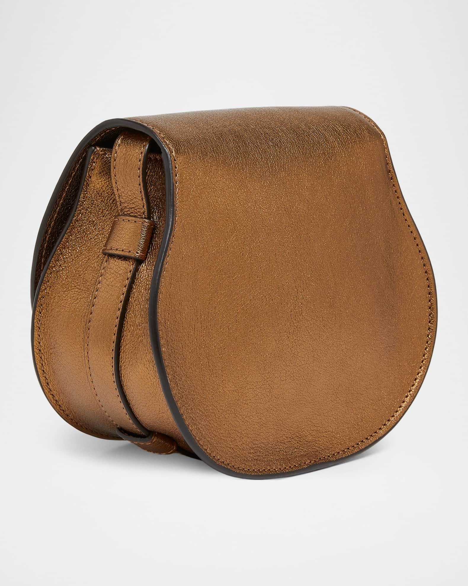Chloe Marcie Small Saddle Crossbody Bag in Metallic Leather | Neiman Marcus