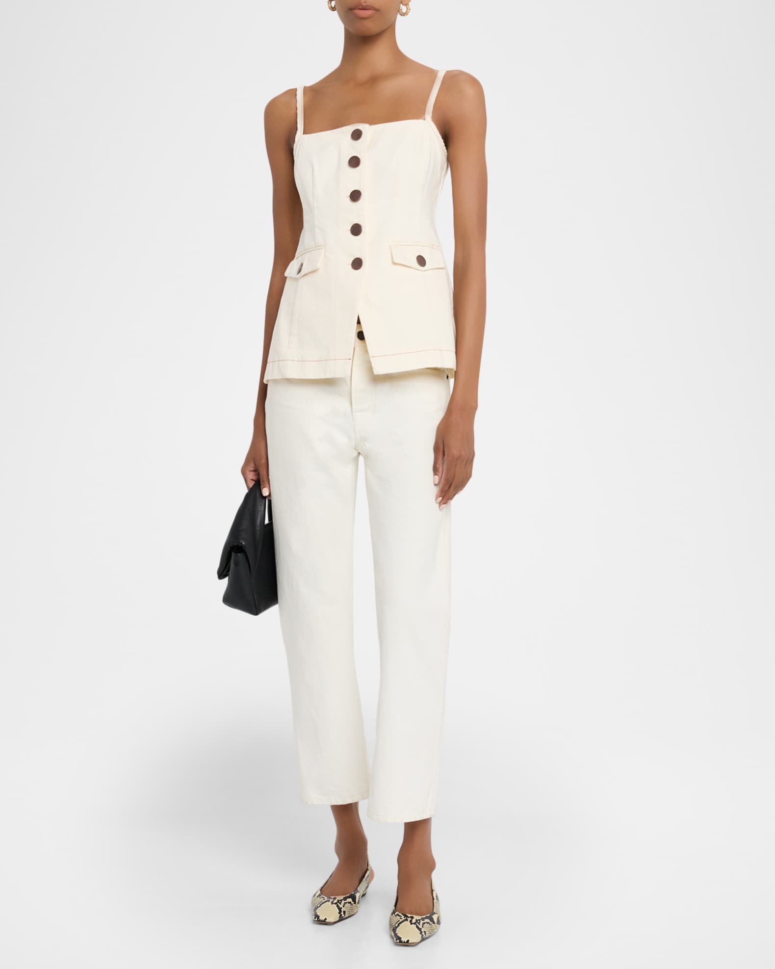 Toccin Roxy Cutaway V Denim Button-Front Top | Neiman Marcus