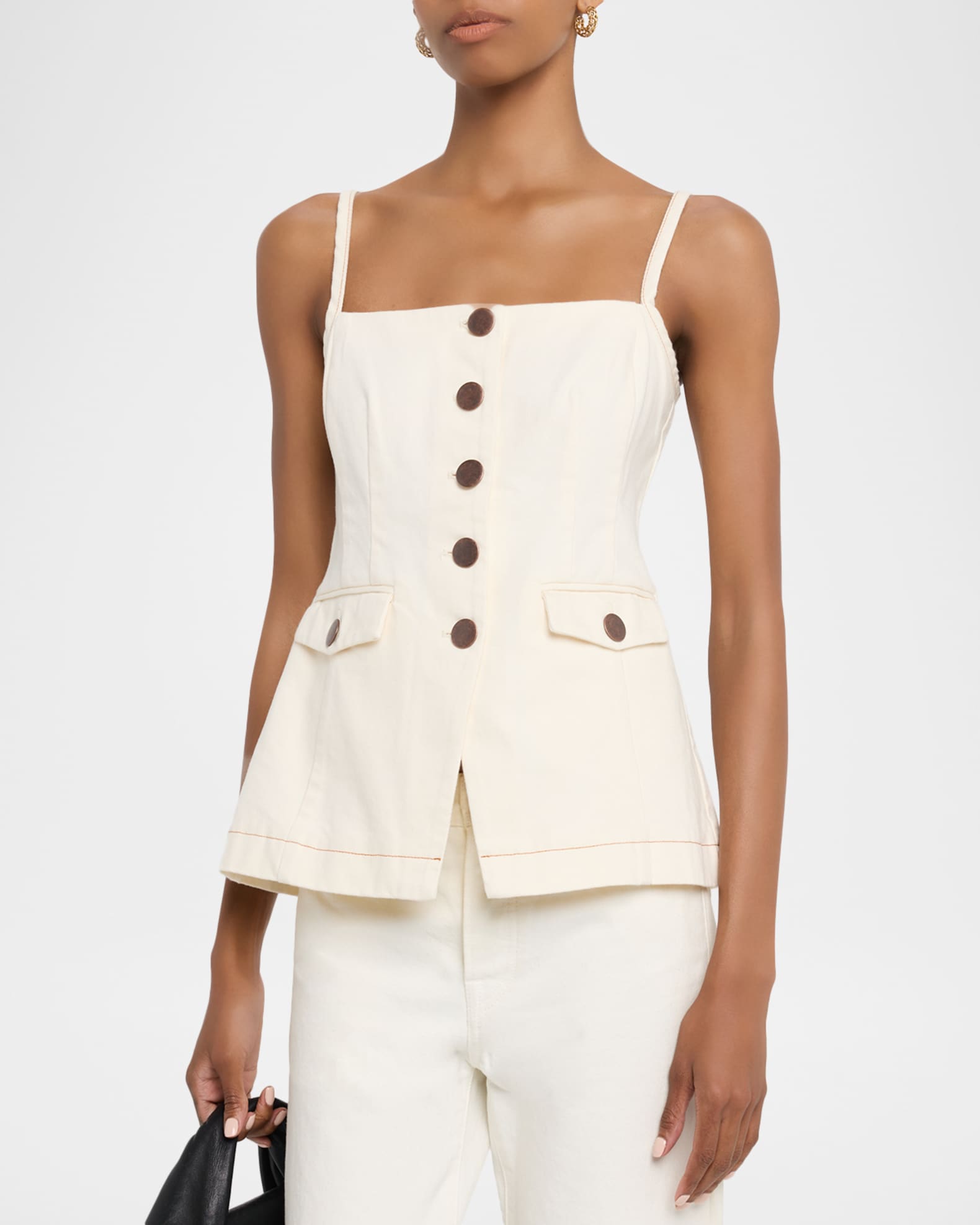 Toccin Roxy Cutaway V Denim Button-Front Top | Neiman Marcus