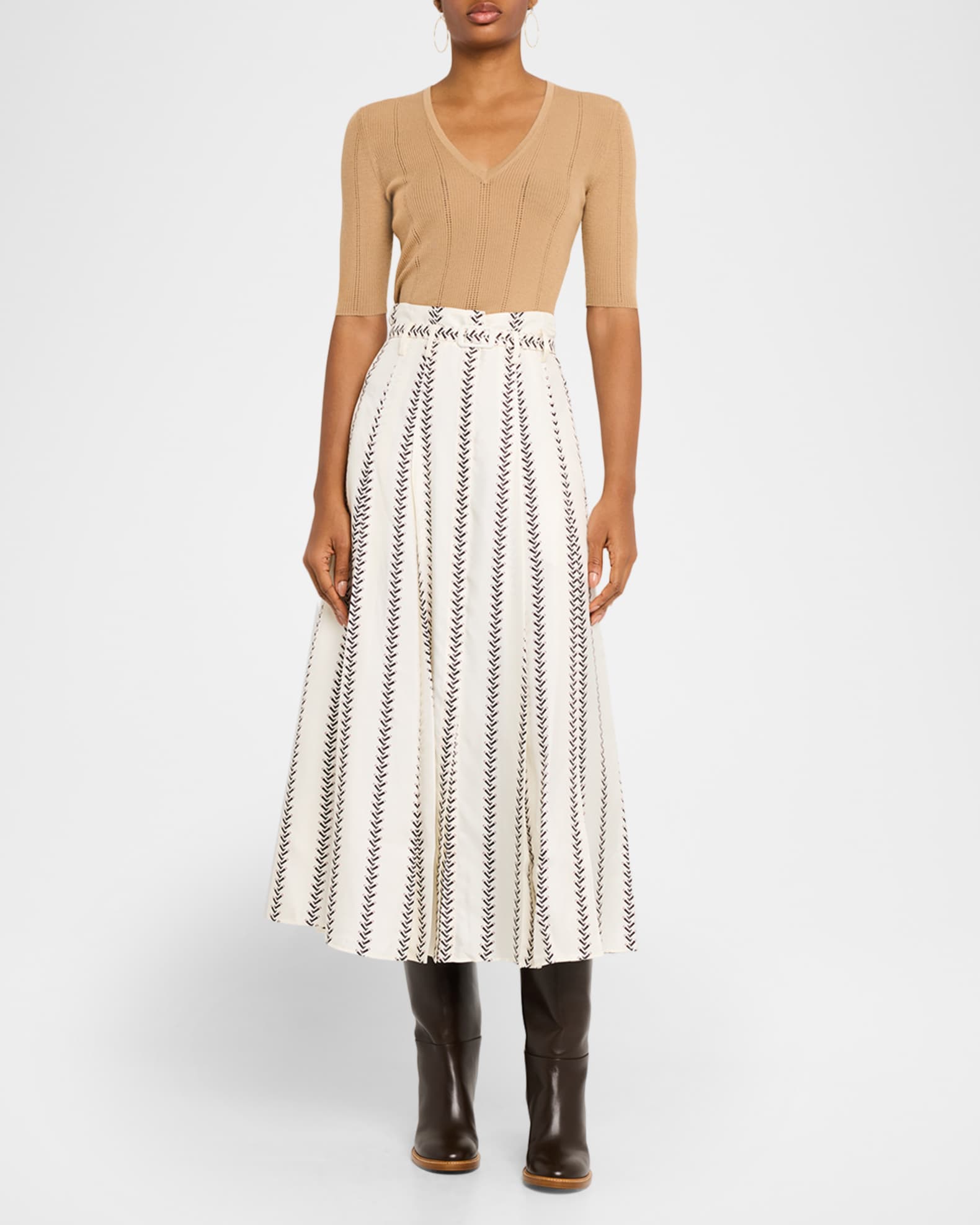Gabriela Hearst Amari V-Neck Pointelle Rib Short-Sleeve Top | Neiman Marcus