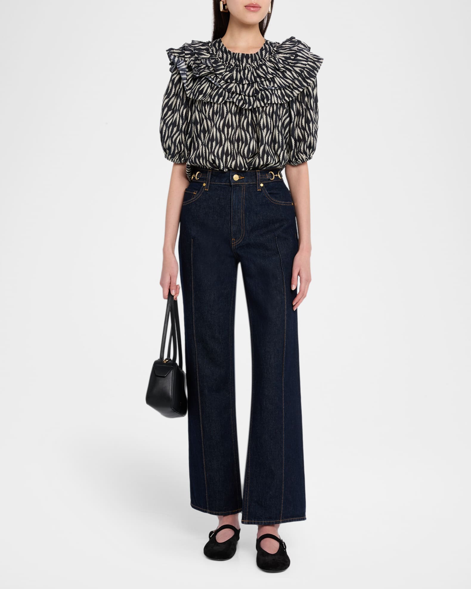 Ulla Johnson Mira Ruffle Puff-Sleeve Cotton Blouse | Neiman Marcus