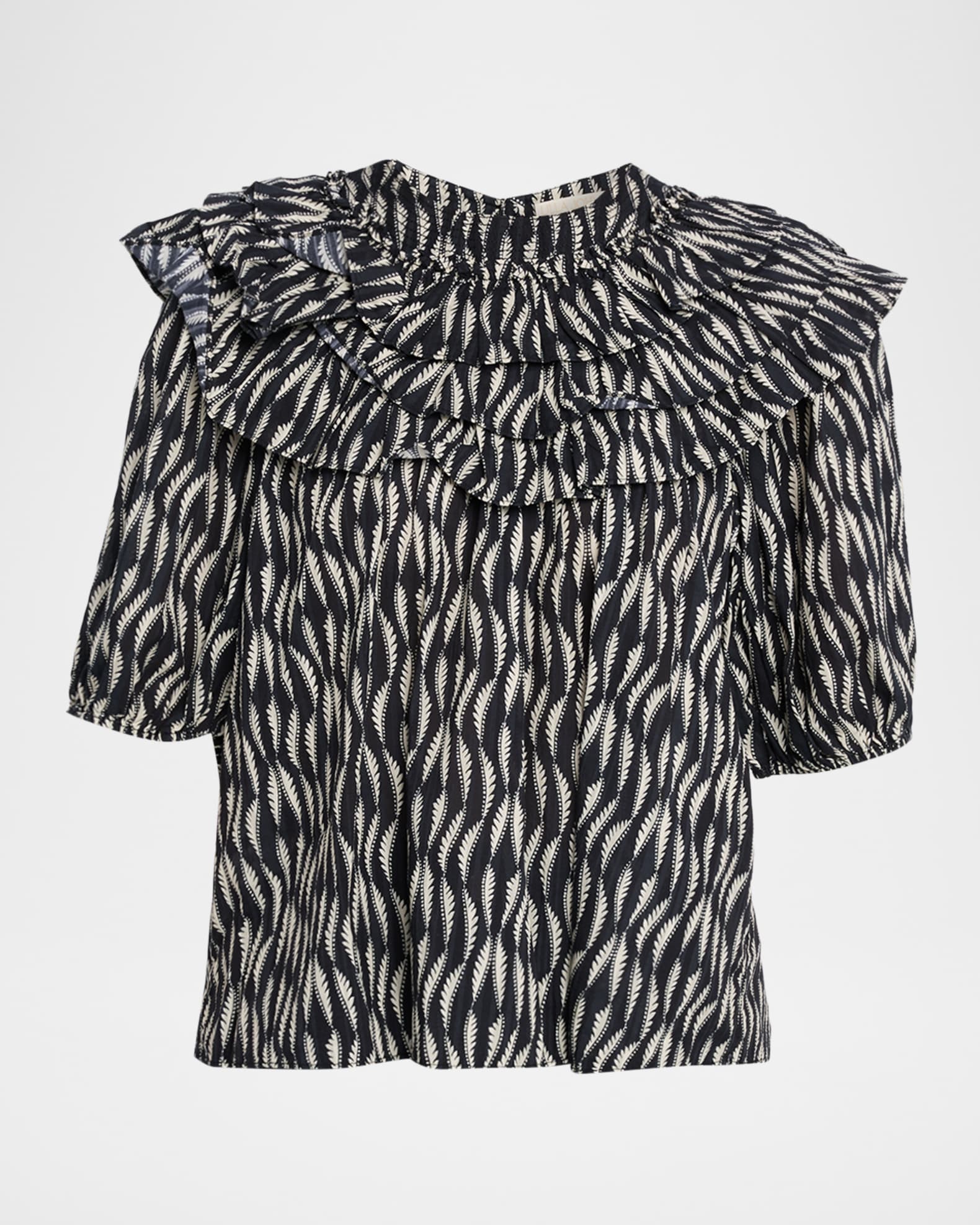 Ulla Johnson Mira Ruffle Puff-Sleeve Cotton Blouse | Neiman Marcus