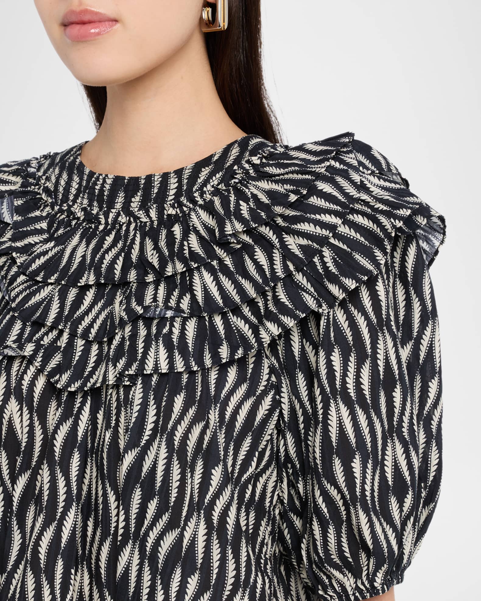 Ulla Johnson Mira Ruffle Puff-Sleeve Cotton Blouse | Neiman Marcus