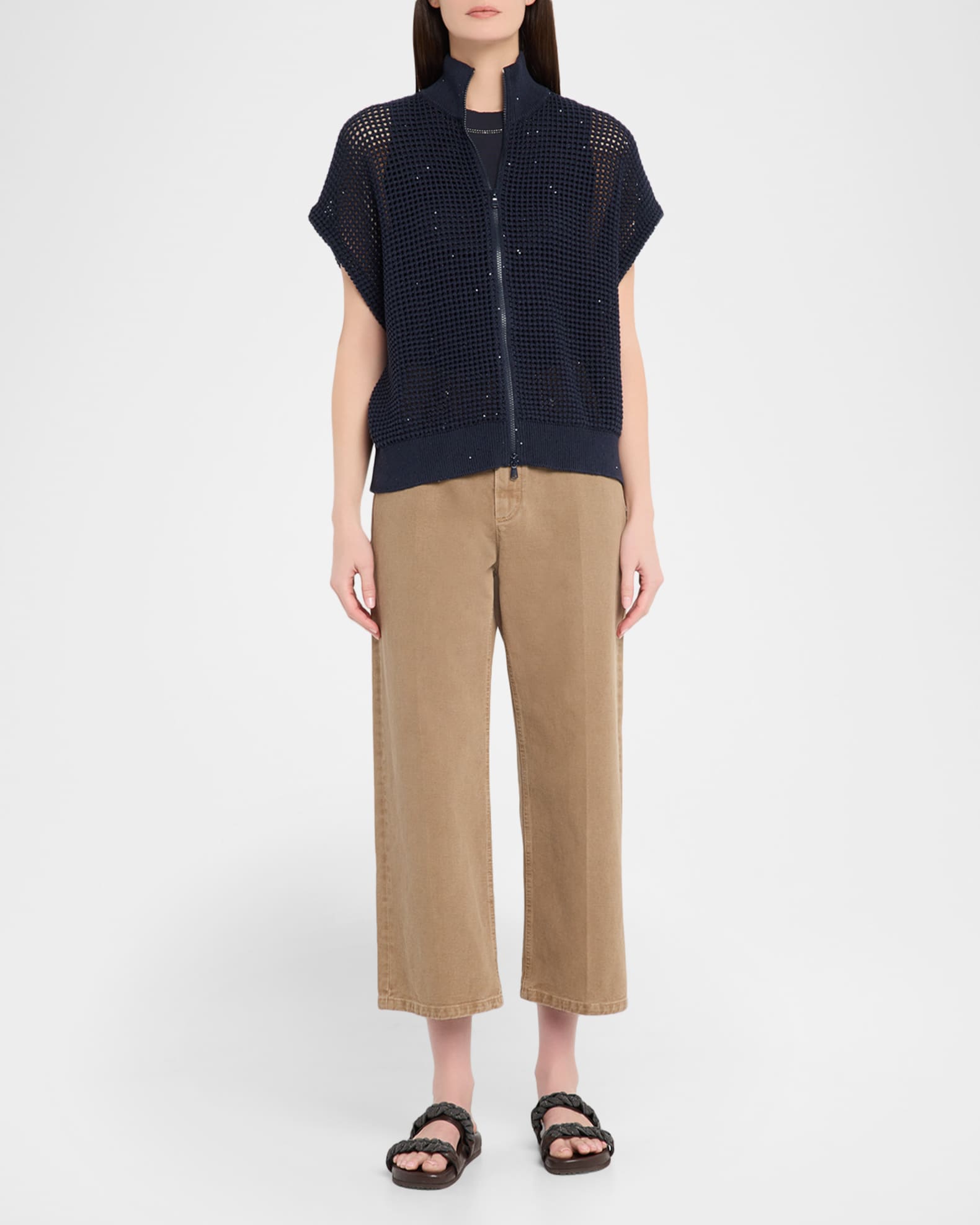 Brunello Cucinelli Cotton-Linen Mesh Short-Sleeve Zip Jacket | Neiman ...