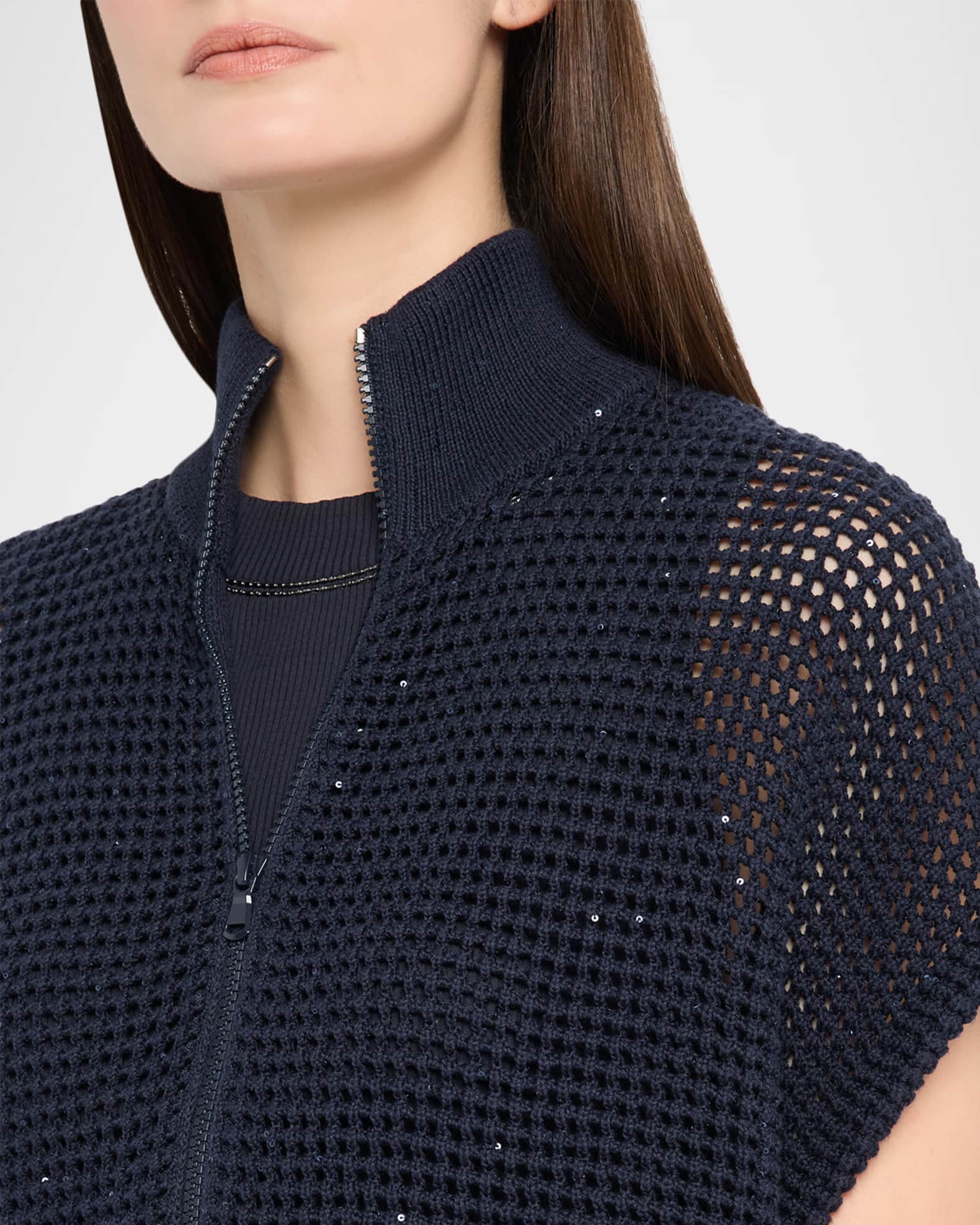 Brunello Cucinelli Cotton-Linen Mesh Short-Sleeve Zip Jacket | Neiman ...