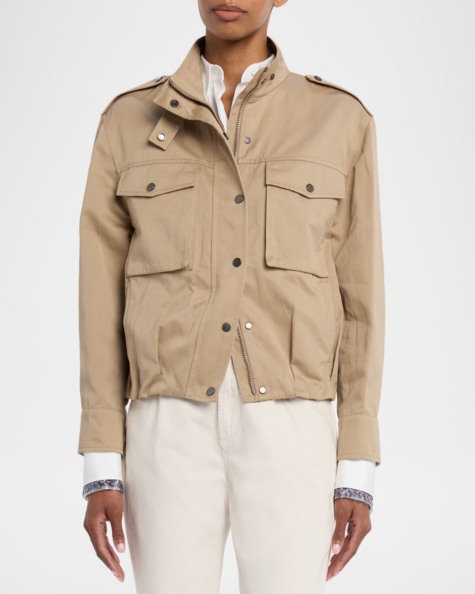 Brunello Cucinelli Techno Cotton Linen Utility Jacket | Neiman Marcus