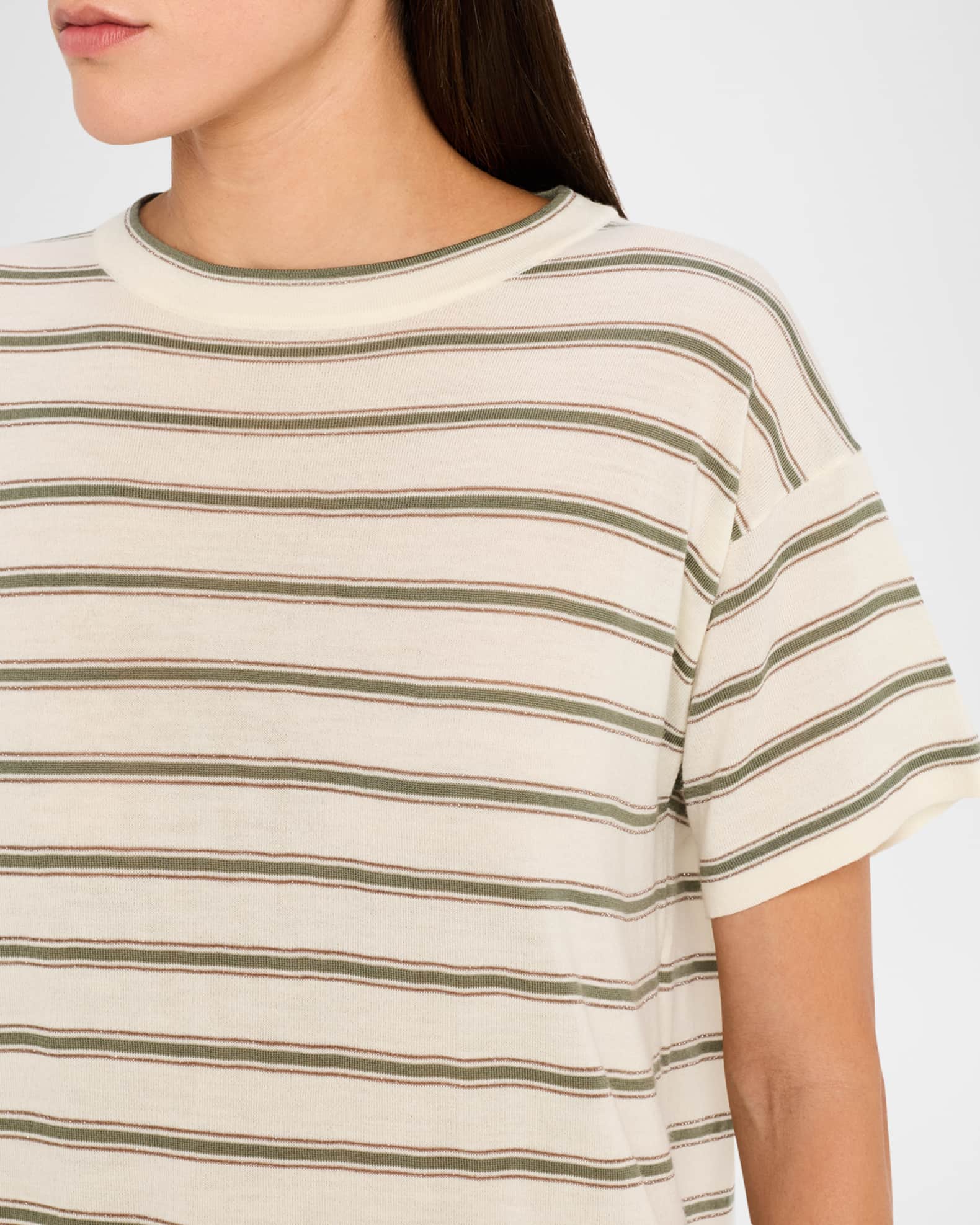 Brunello Cucinelli Metallic Striped Short-Sleeve T-Shirt | Neiman Marcus
