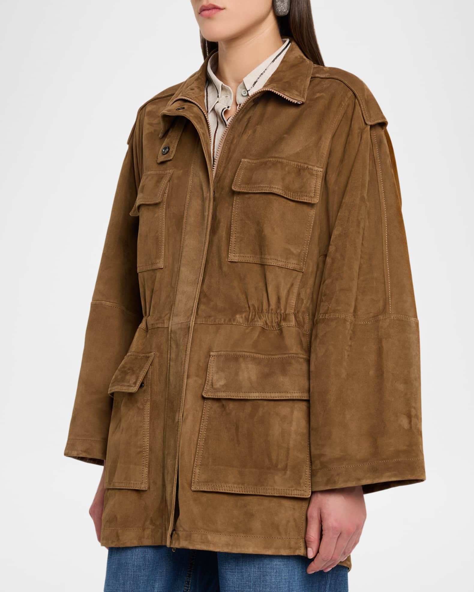 Brunello Cucinelli Couture Suede Utility Jacket | Neiman Marcus
