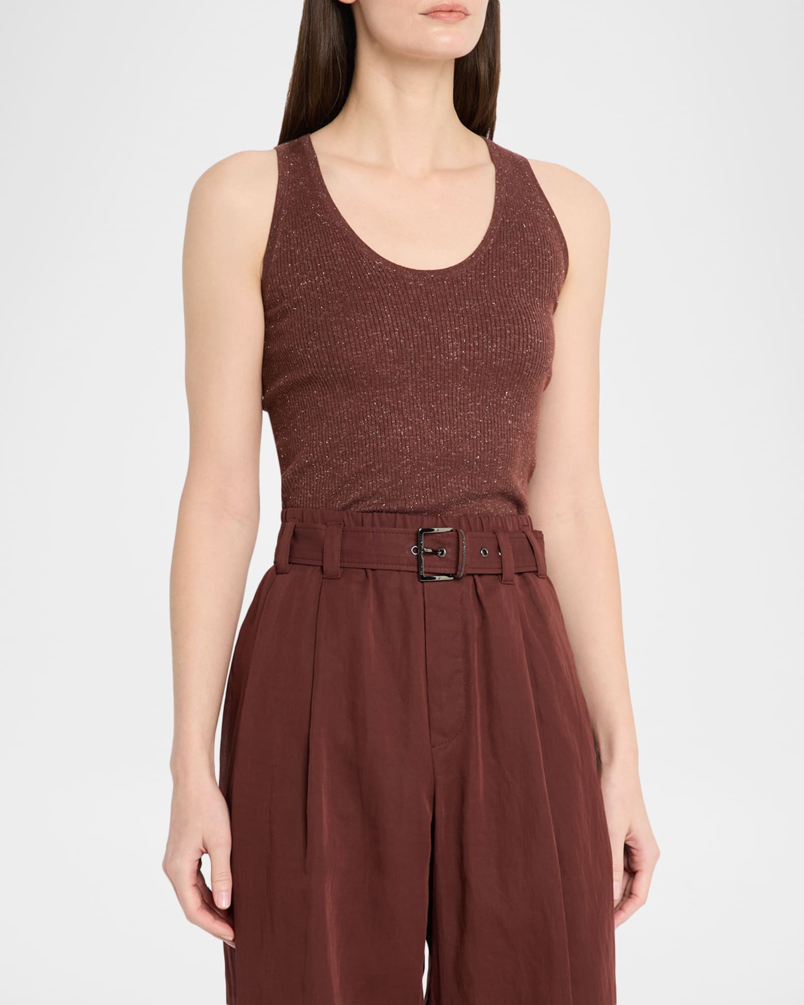 Brunello Cucinelli Shimmering Cashmere Rib Knit Tank Top | Neiman Marcus