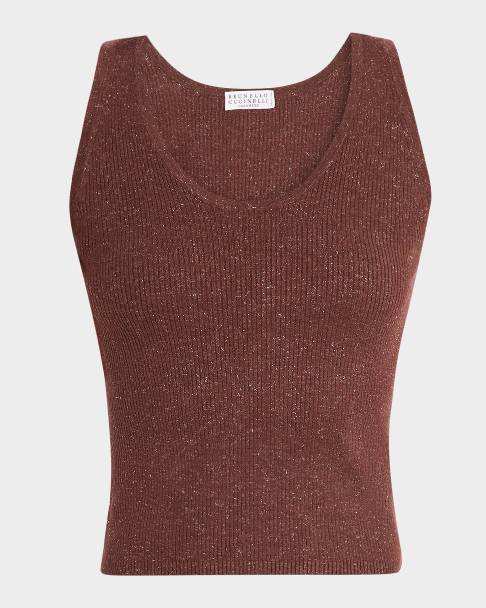 Brunello Cucinelli Shimmering Cashmere Rib Knit Tank Top | Neiman Marcus