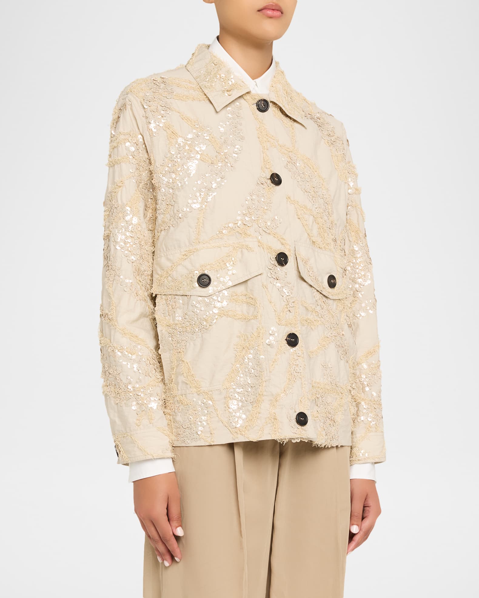 Brunello Cucinelli Embroidered Techno Cotton Poplin Deconstructed ...