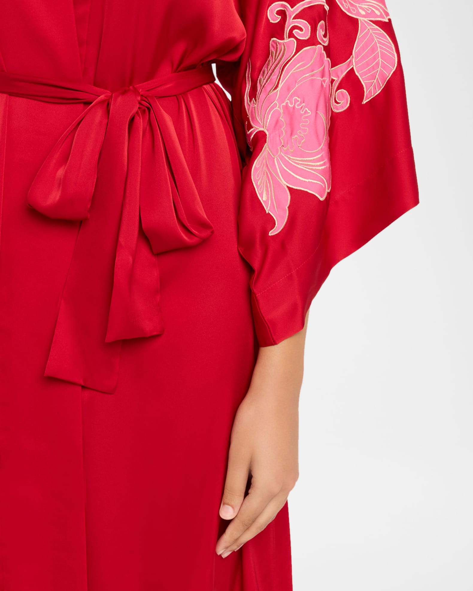Natori Floral-Embroidered Charmeuse Robe | Neiman Marcus