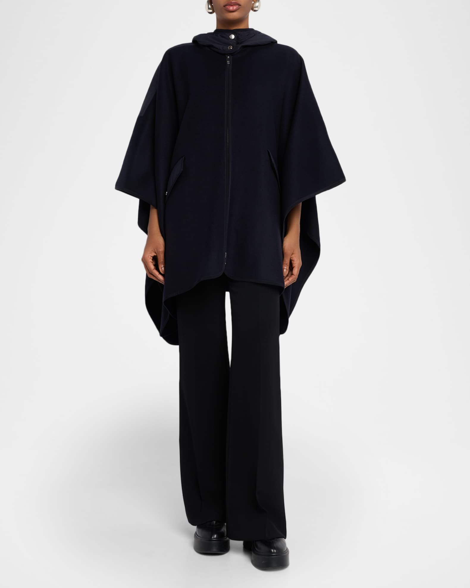 Moncler Hooded Zip-Front Cape | Neiman Marcus