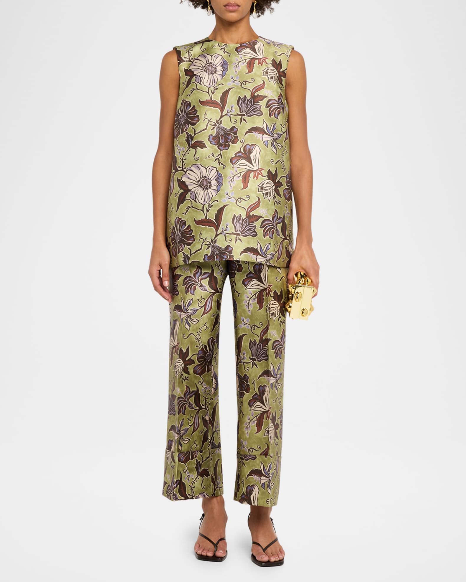 ALEMAIS Citron Sleeveless Floral-Print Boxy Top | Neiman Marcus